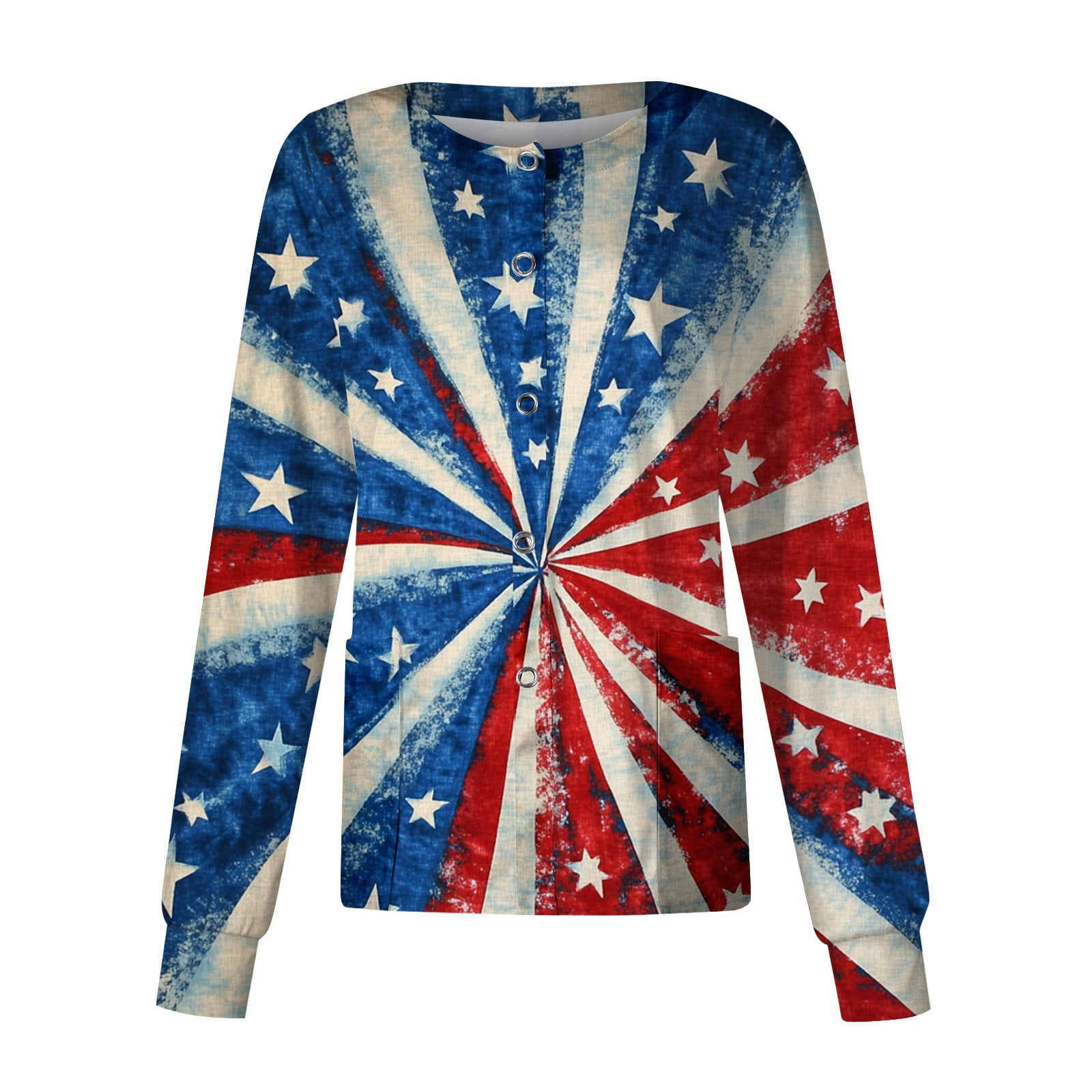 SAATLERI Red White Blue Scrub Jackets for Women July 4th American Flag ...