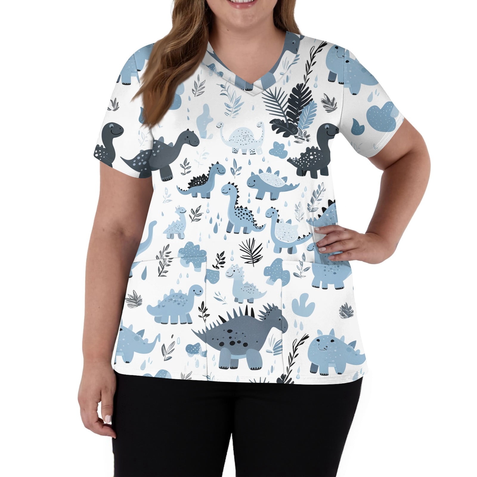 SAATLERI Scrub Tops for Women Plus Size Funny Graphic Printed V Neck ...