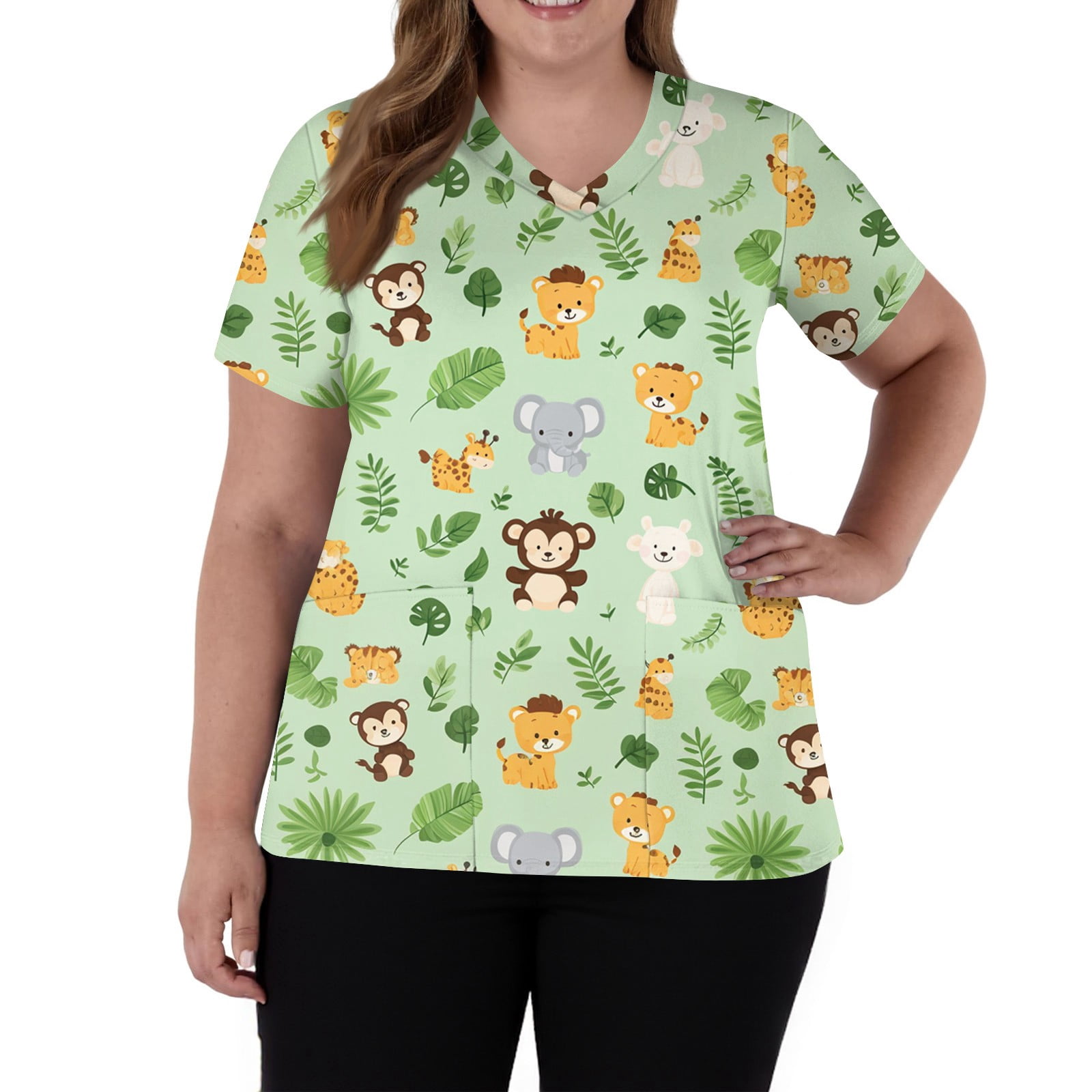 SAATLERI Scrubs for Women Soft Stretch Short Sleeve V-Neck Cute Cartoon ...
