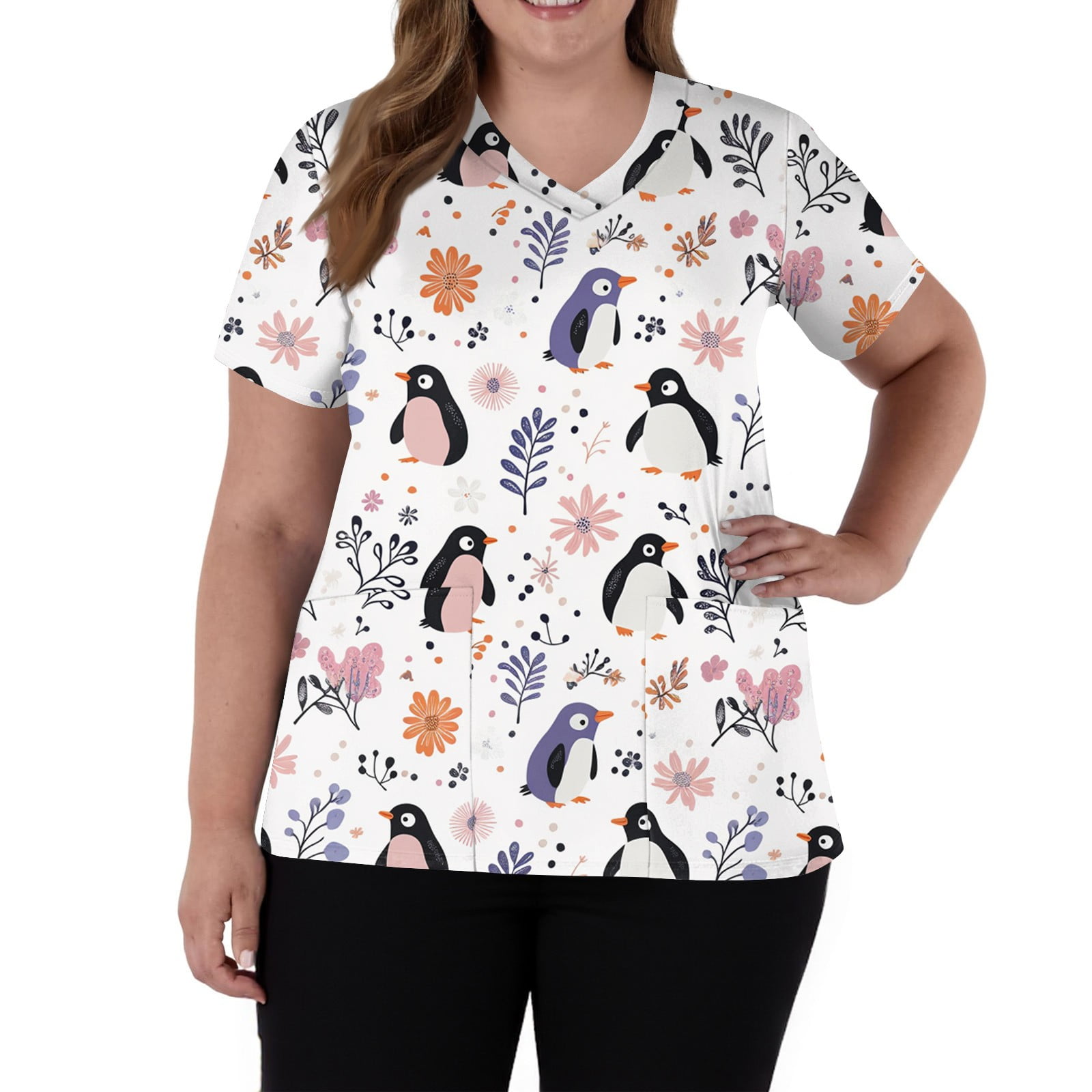 SAATLERI Scrubs for Women Cute Nurse Scrub Tops Shirt Plus Size Funny ...