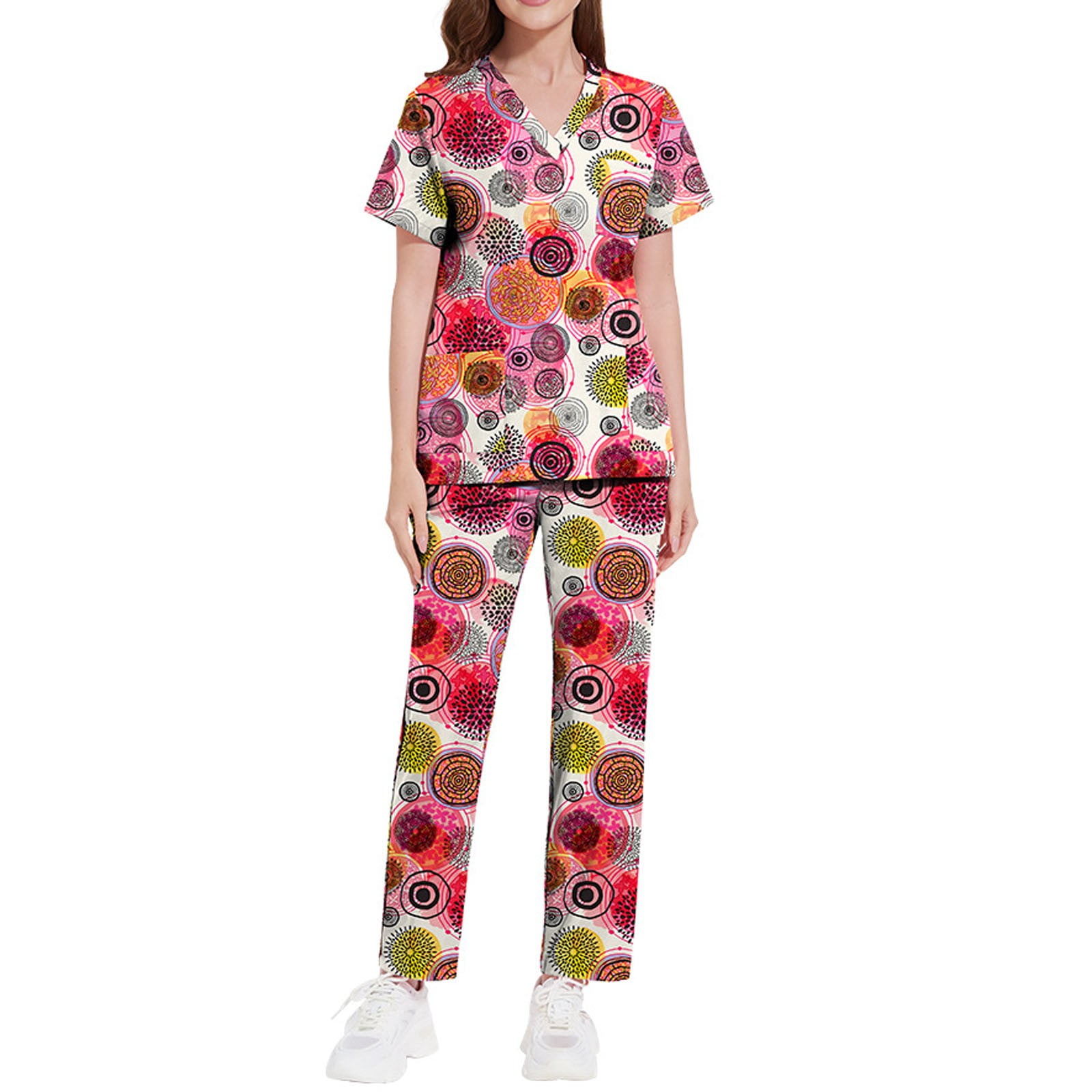 SAATLERI Scrubs for Women Set V-Neck Top & Wide Leg Scrub Pants Cozy ...