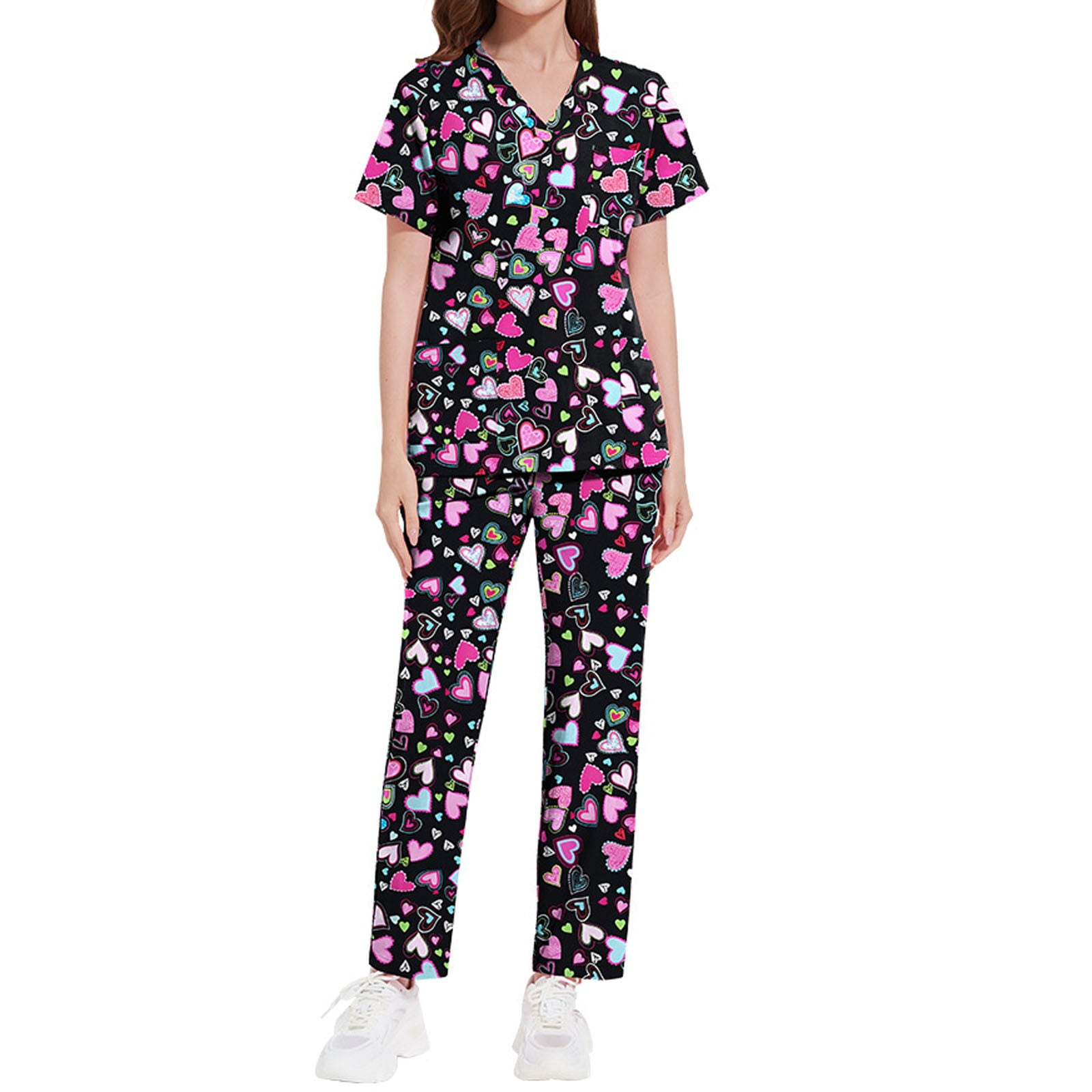 SAATLERI Scrubs for Women Set V-Neck Top & Wide Leg Scrub Pants Cozy ...