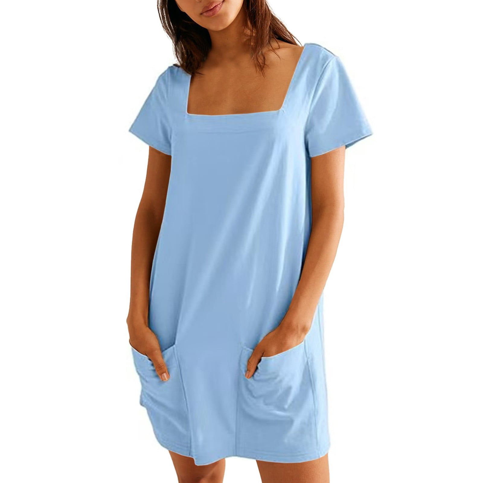SAATLERI Summer Dresses for Women Loose Casual Sleeveless Square Neck ...
