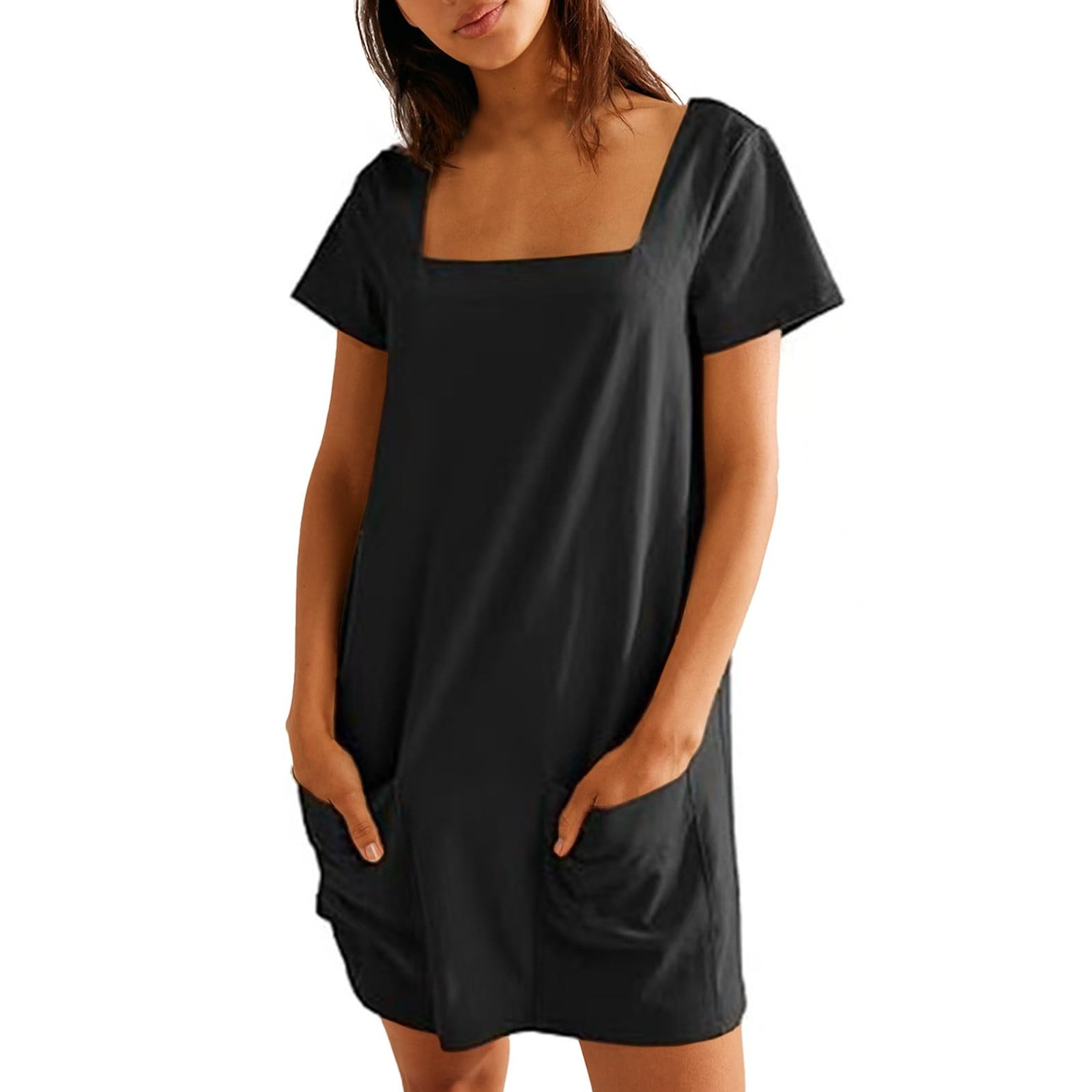 SAATLERI Summer Dresses for Women 2025 Trendy Square Neck Short Sleeve ...