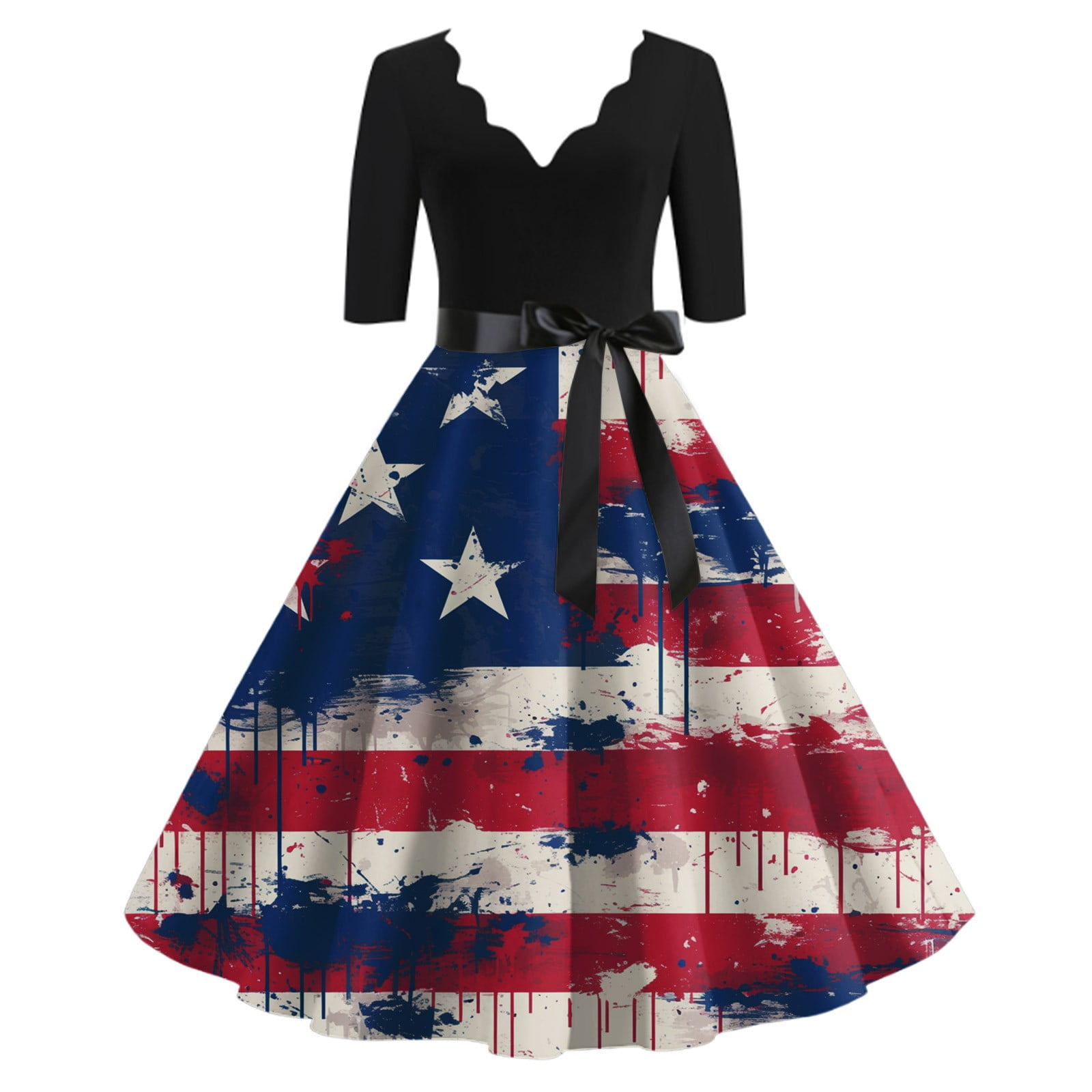 SAATLERI Summer Dresses for Women 2025 USA Flag 3/4 Sleeve Cocktail ...