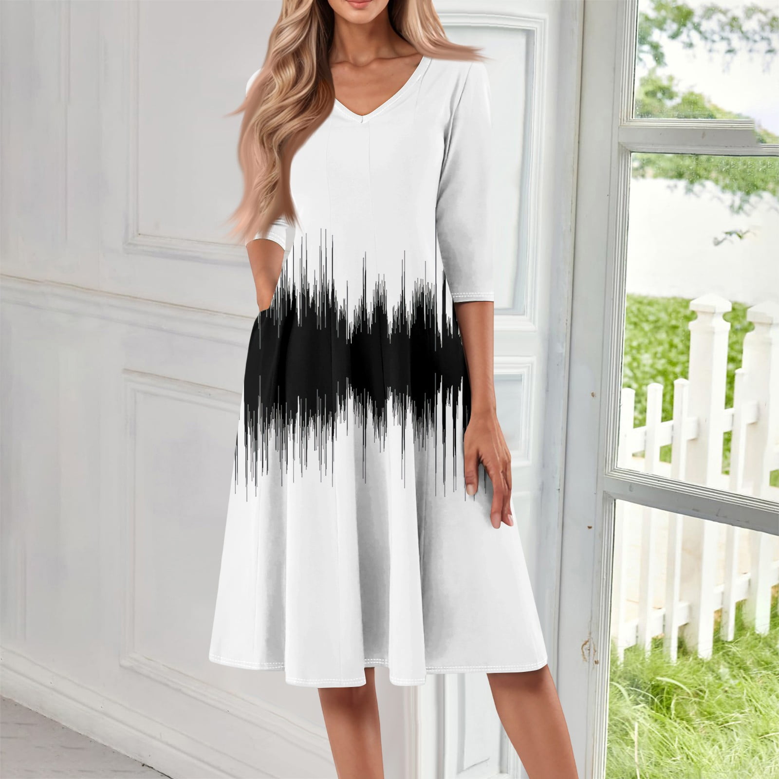 SAATLERI Summer Midi Boho Dresses 3/4 Sleeves for Women 2025 Fashion V ...