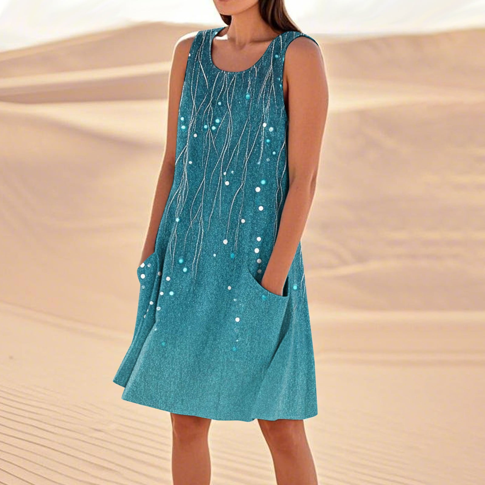 SAATLERI Sundresses for Women 2025 Sleeveless Crew Neck Summer Dressses ...