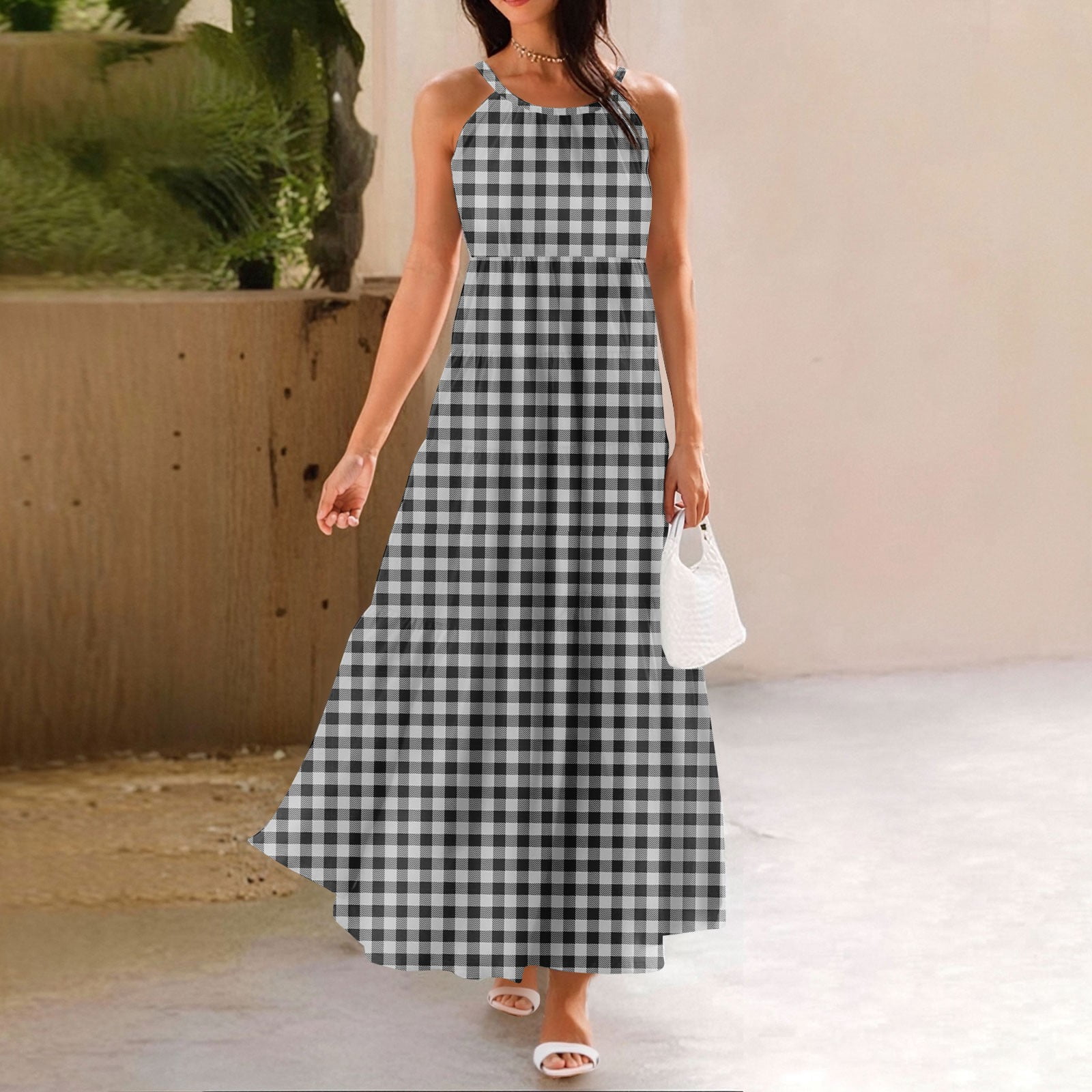 SAATLERI Sundresses for Women 2025 Trendy Casual Sleeveless Plaid ...