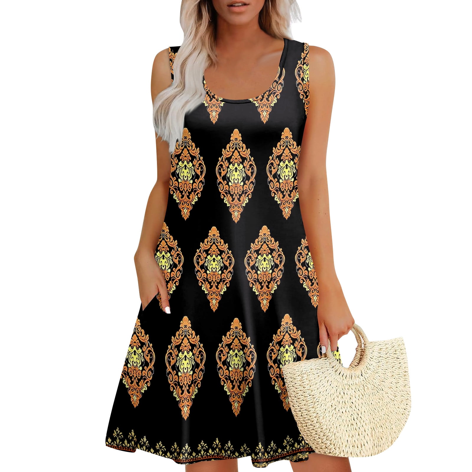 SAATLERI Sundresses for Women 2025 Trendy U Neck Short Sleeve Tank ...