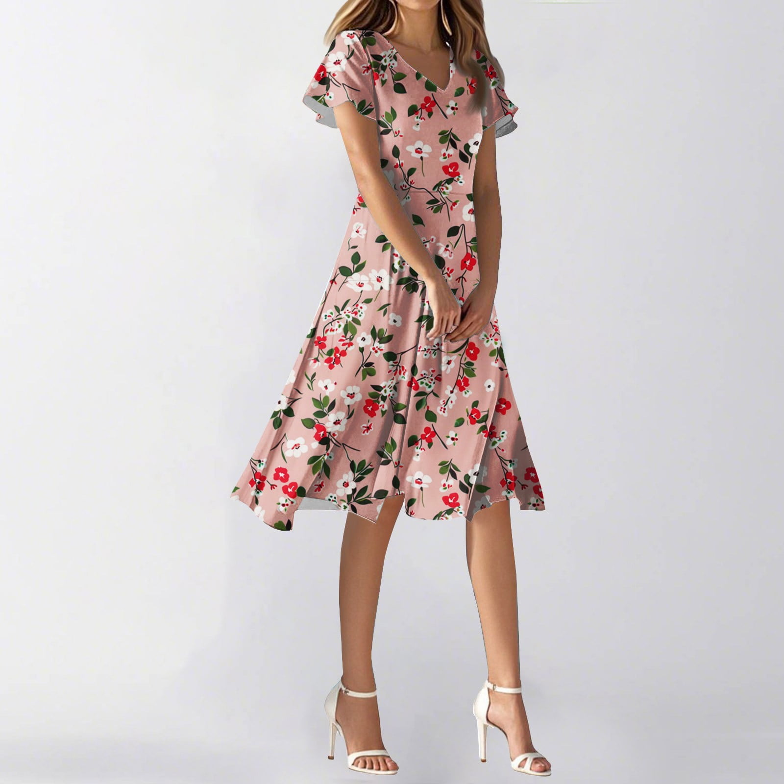 SAATLERI Sundresses for Women 2025 V Neck Boho Knee Length Sun Dresses ...