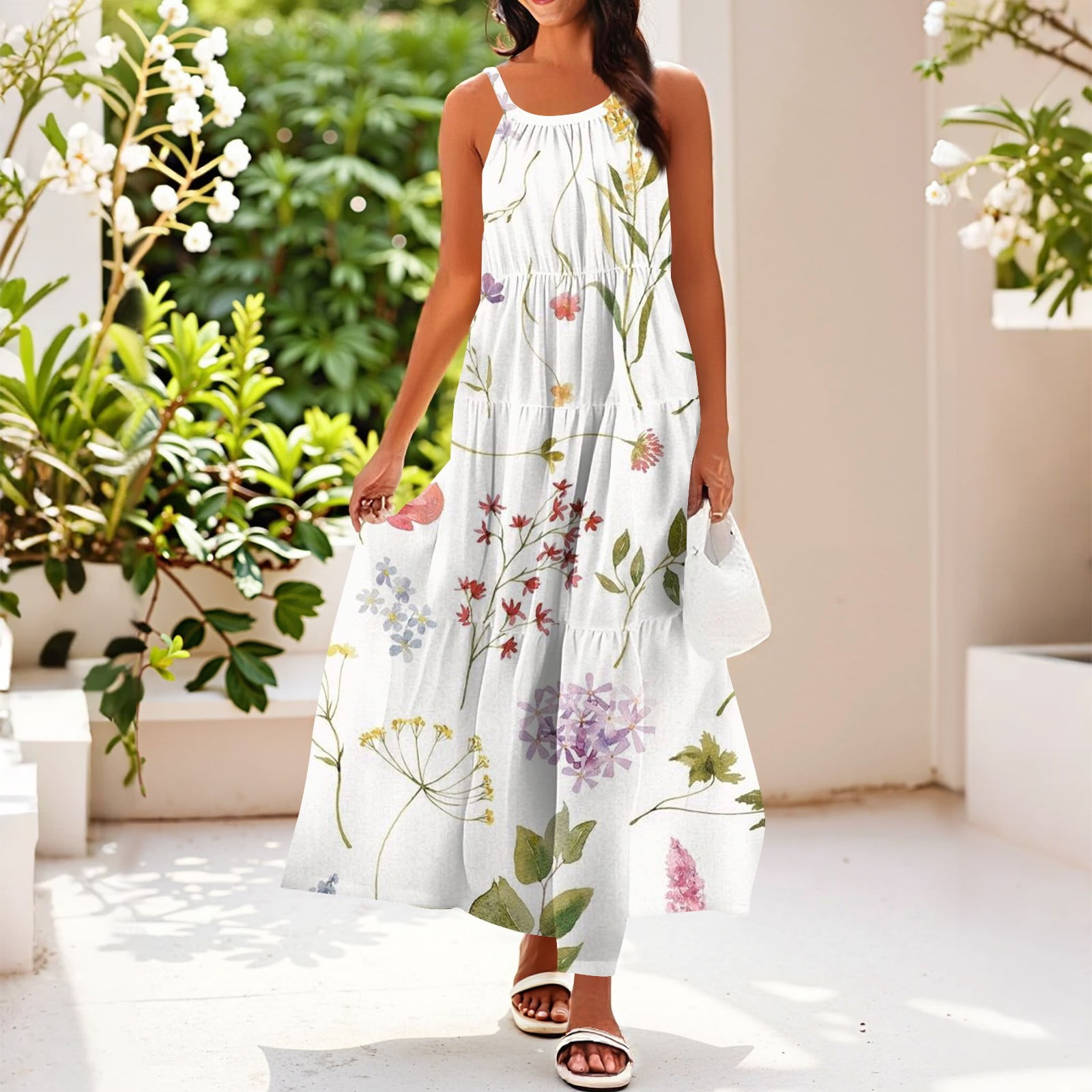 SAATLERI Sundresses for Women Loose Sleeveless Halter Boho Floral Summer Dresses for Women 2025 ...