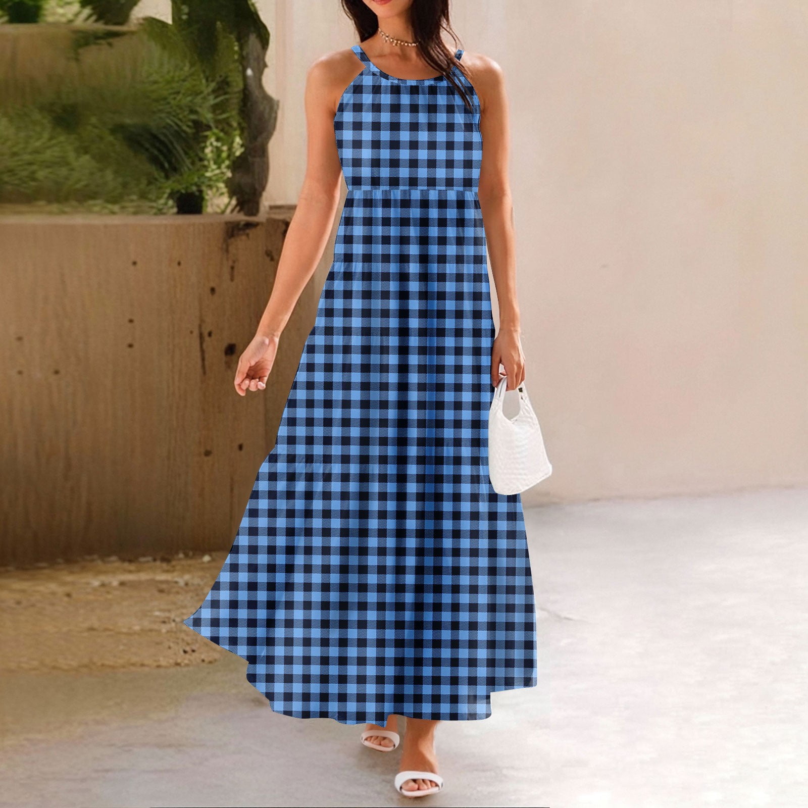 SAATLERI Sundresses for Women Trendy Casual Sleeveless Plaid Print ...