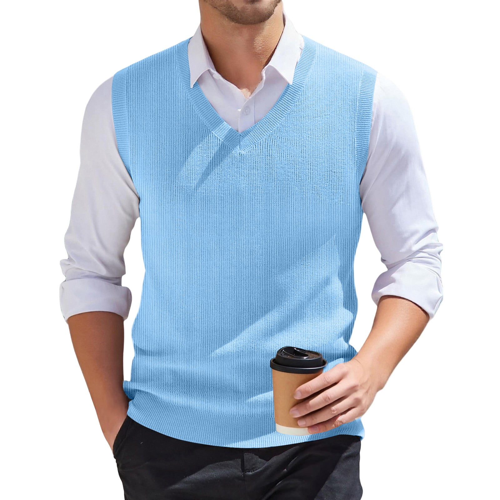SAATLERI Sweater Vest Men V Neck Knitted Solid Plain Pullover Business ...