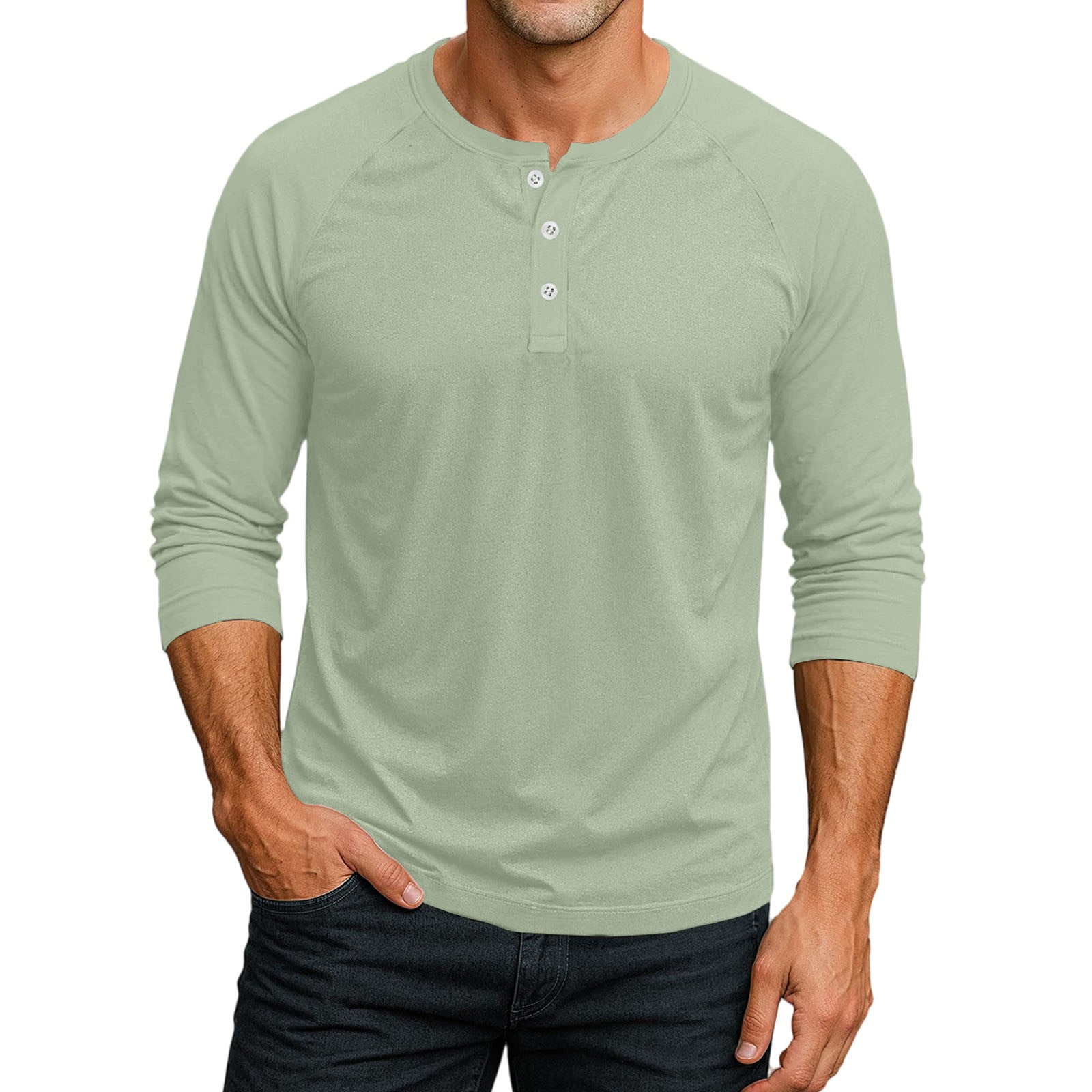 SAATLERI T Shirts for Man Casual Slim Fit Henley 3/4 Length Sleeve ...