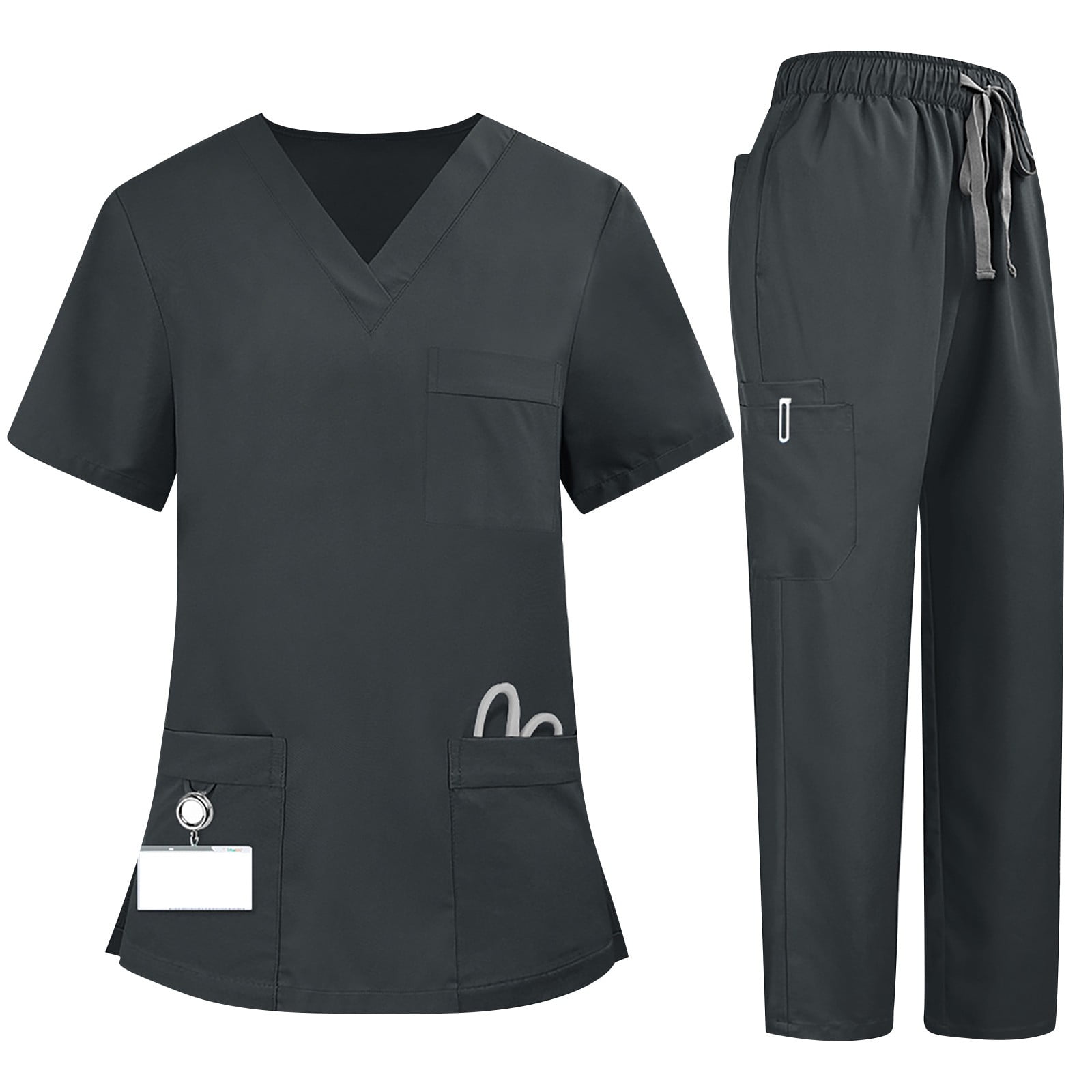 SAATLERI Wide Leg Medical Scrubs for Women Set Cozy Fit Nursing ...