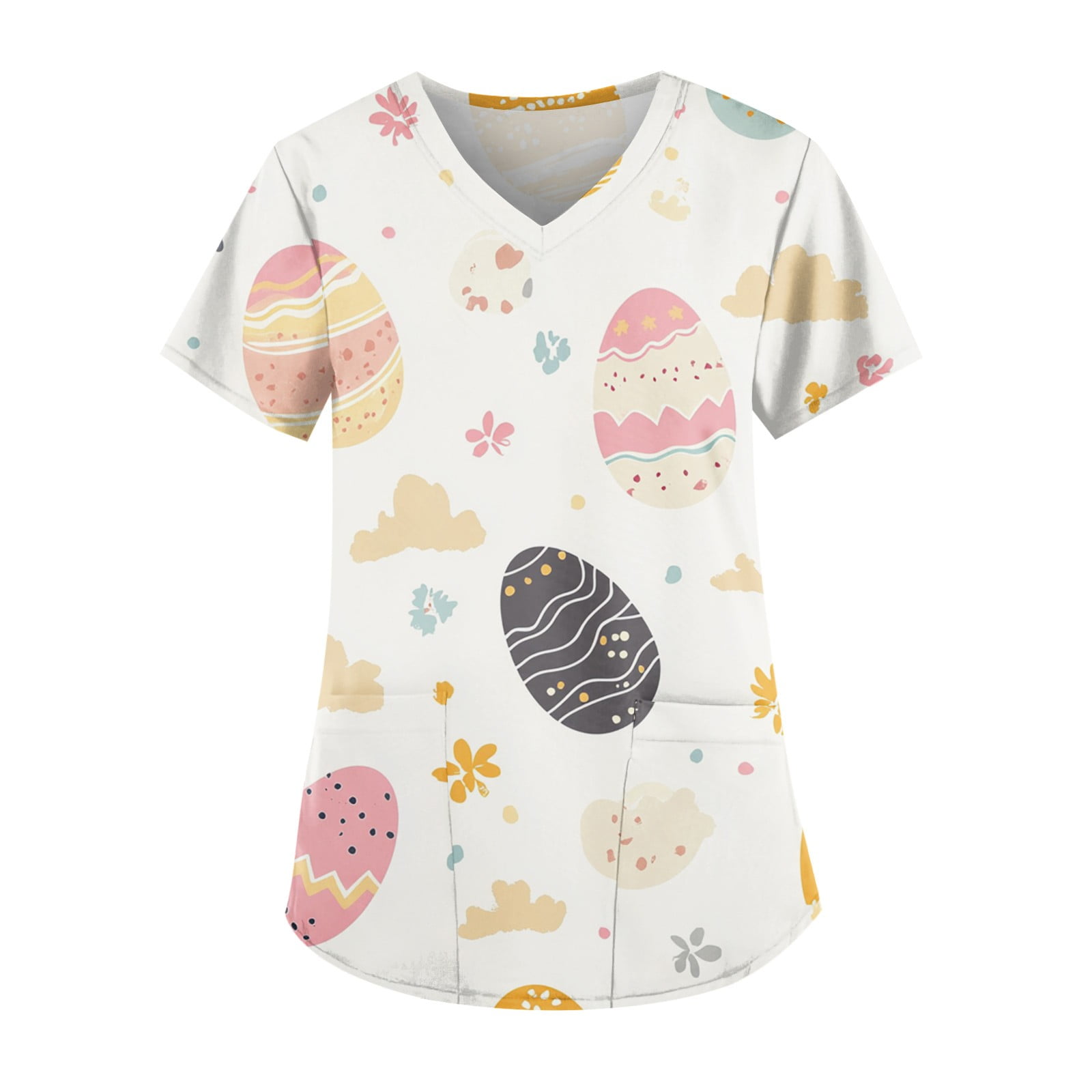 SAATLERI Women Easter Scrub Tops Casual Short Sleeve V Neck Nurse ...