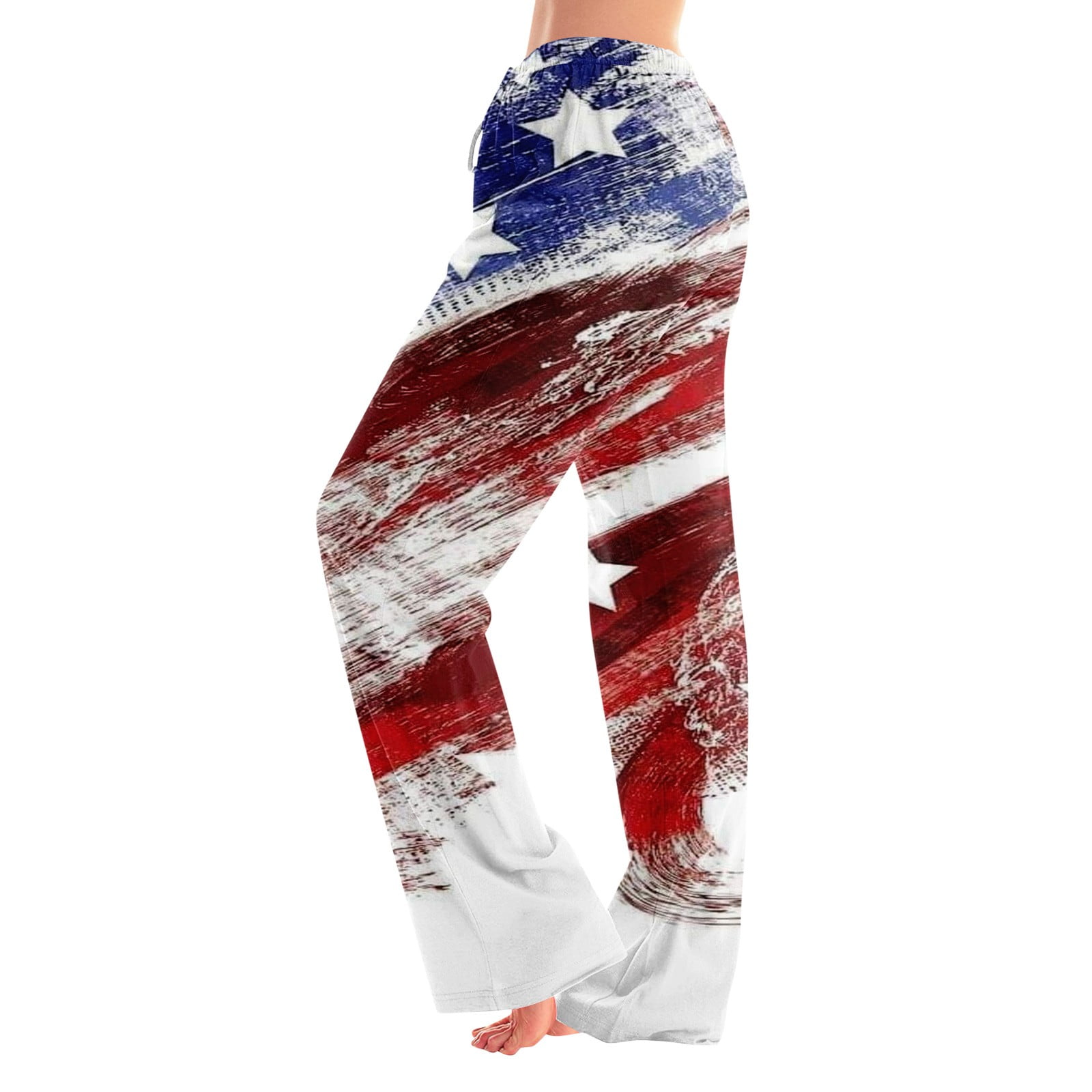 SAATLERI Women's American Flag Pajama Bottoms Star Stripes Print Wide ...