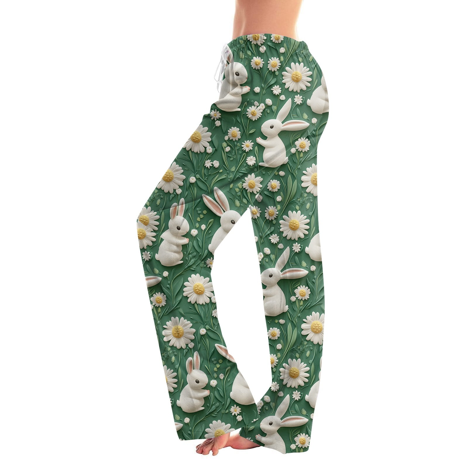 SAATLERI Women's Bunny Pajama Pants Cute Easter Egg Print Wide Leg ...