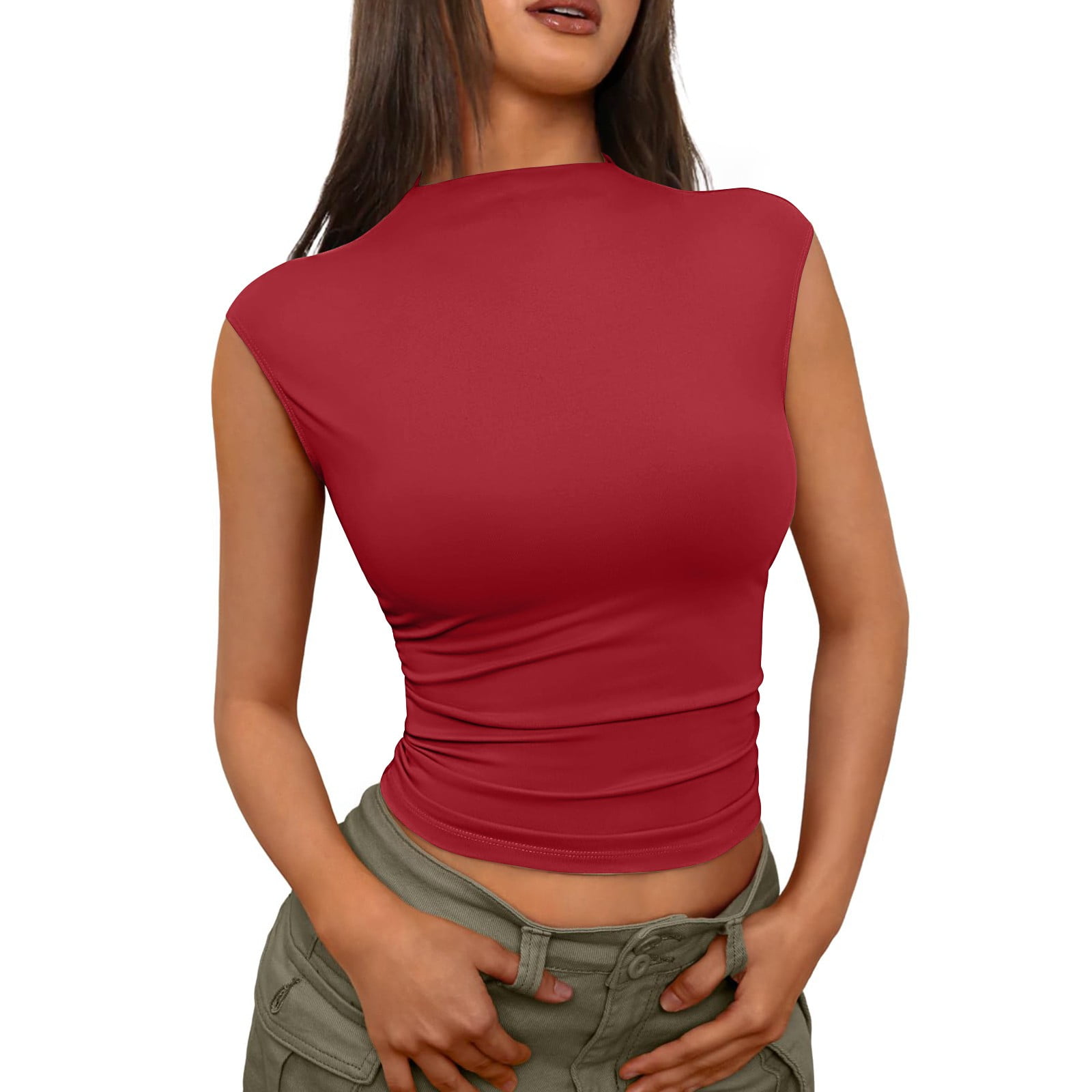 SAATLERI Women's Going Out Basic Tank Tops Mock Neck Spring Clothes ...