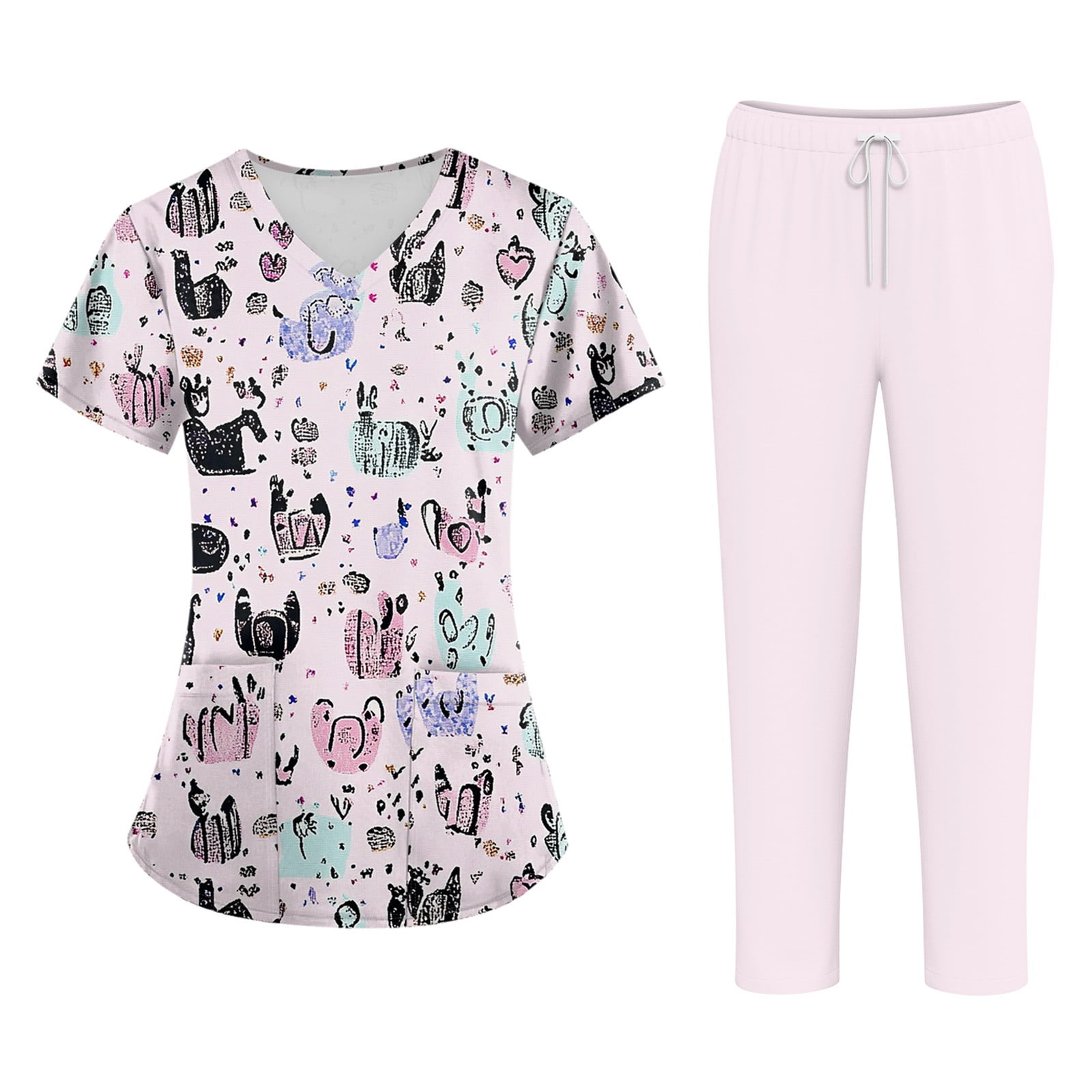 SAATLERI Women's Medical Scrub Sets Soft Printed V-Neck Modern V-Neck ...