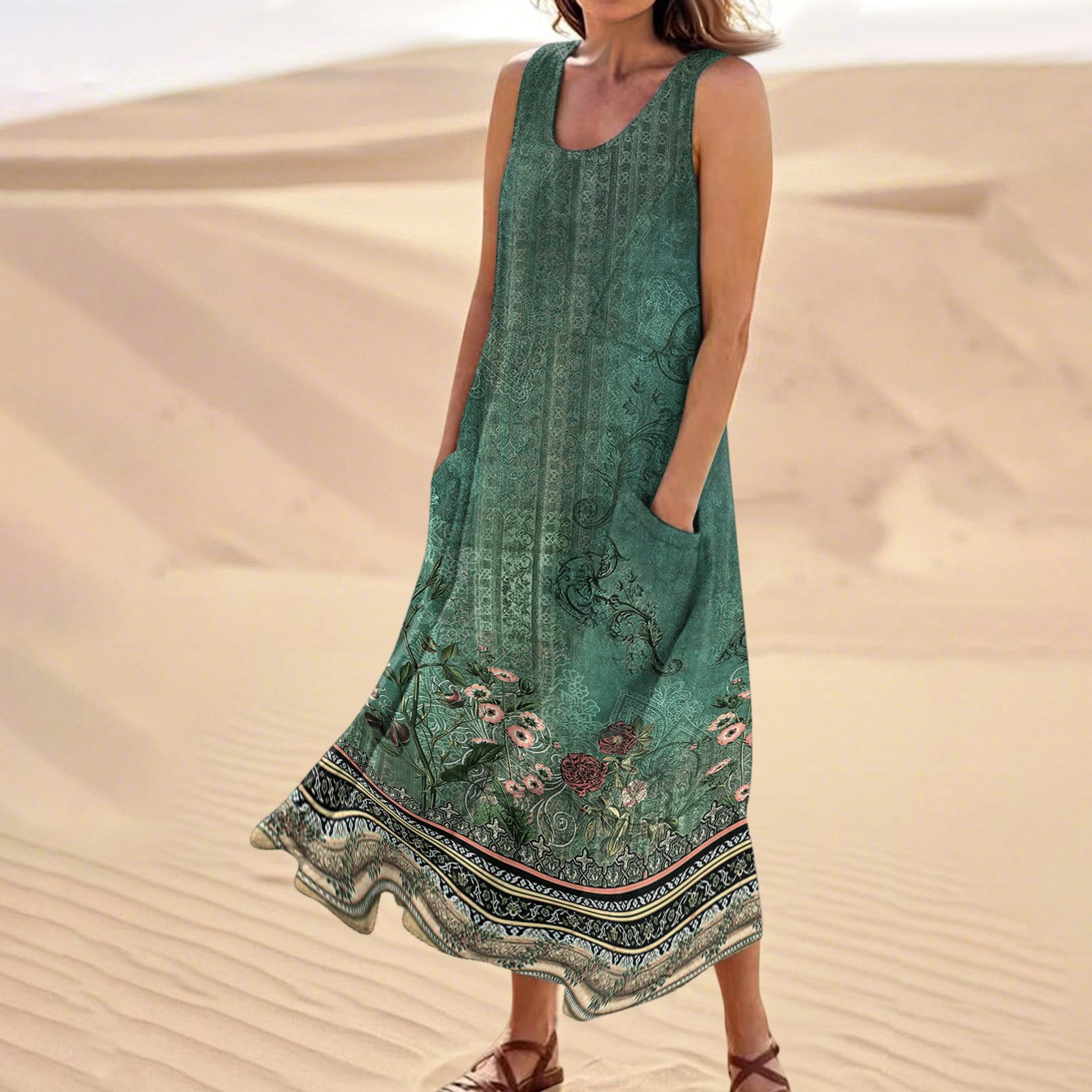 SAATLERI Women's Summer Cotton Linen Dress Sleeveless Trendy Plus Size ...