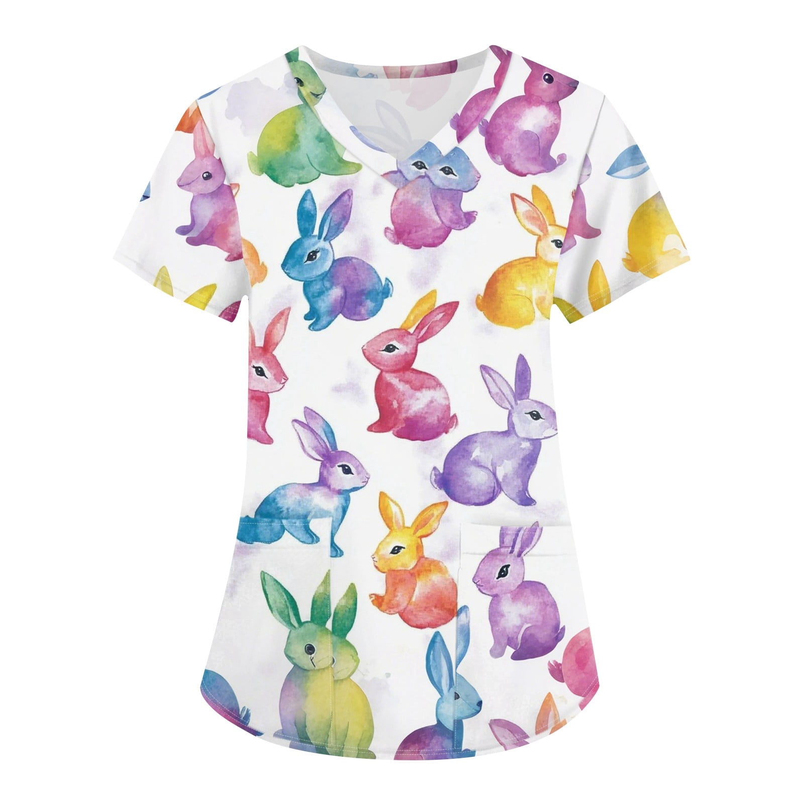 SAATLERI Womens Easter Scrubs Tops Work Easter T Shirts V Neck Casual ...