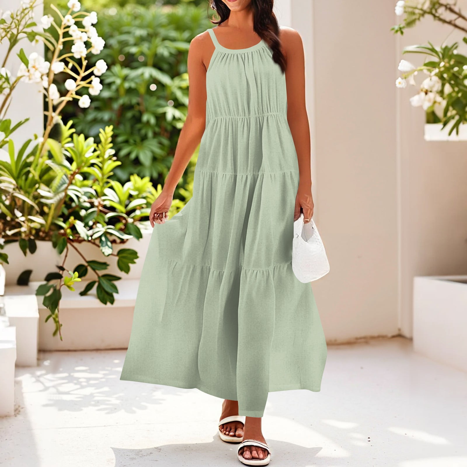 SAATLERI Womens Summer Dresses Loose Sleeveless Crew Halter Neck ...