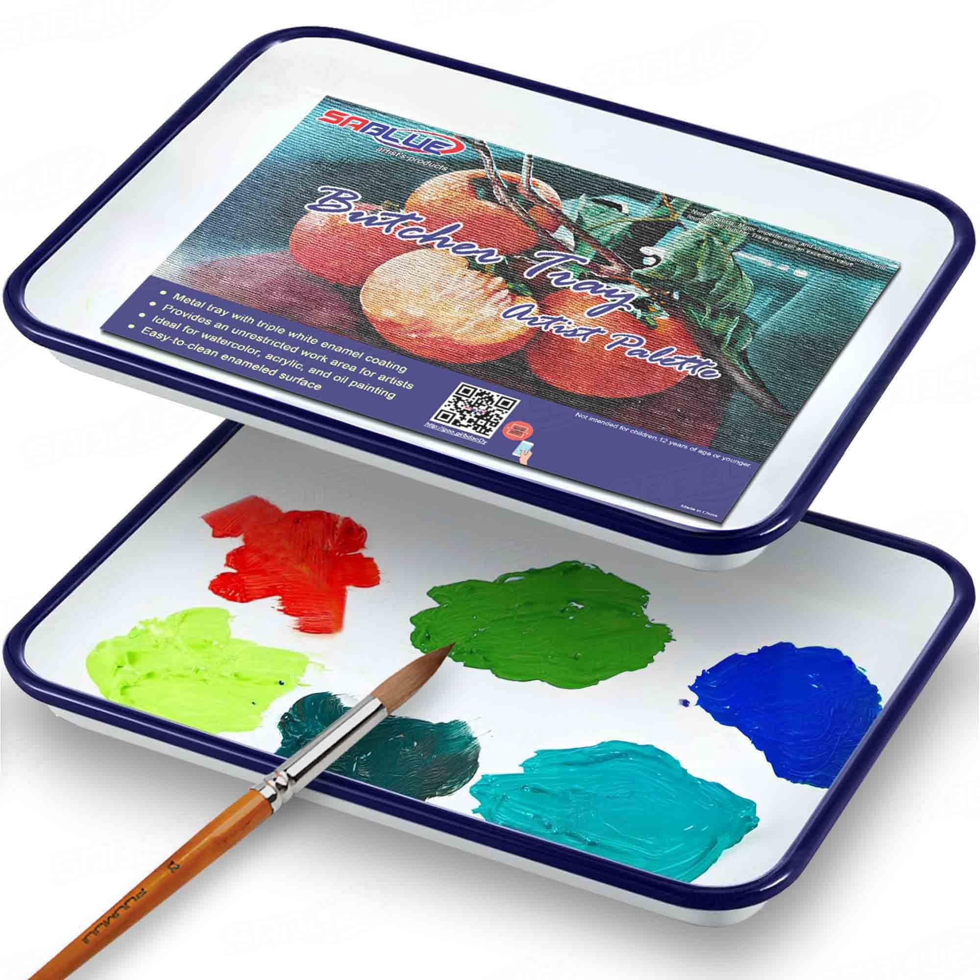 SABLUE 2 Pcs White Enamel Butcher Tray Palettes 7.5" x 11" Triple ...