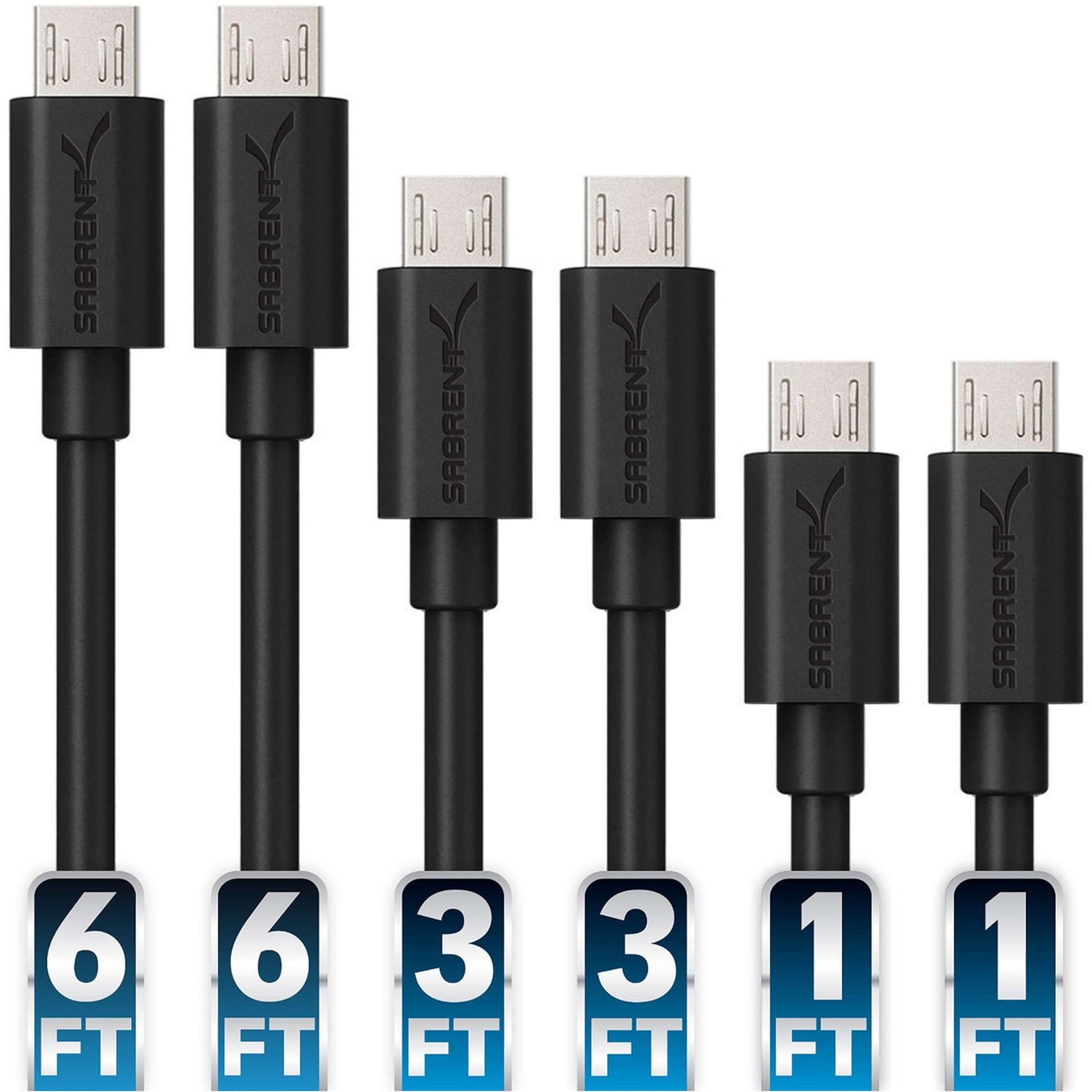 SABRENT [6-Pack] 22AWG Premium Micro USB Cables (X2-6ft + X2-3ft + X2 ...