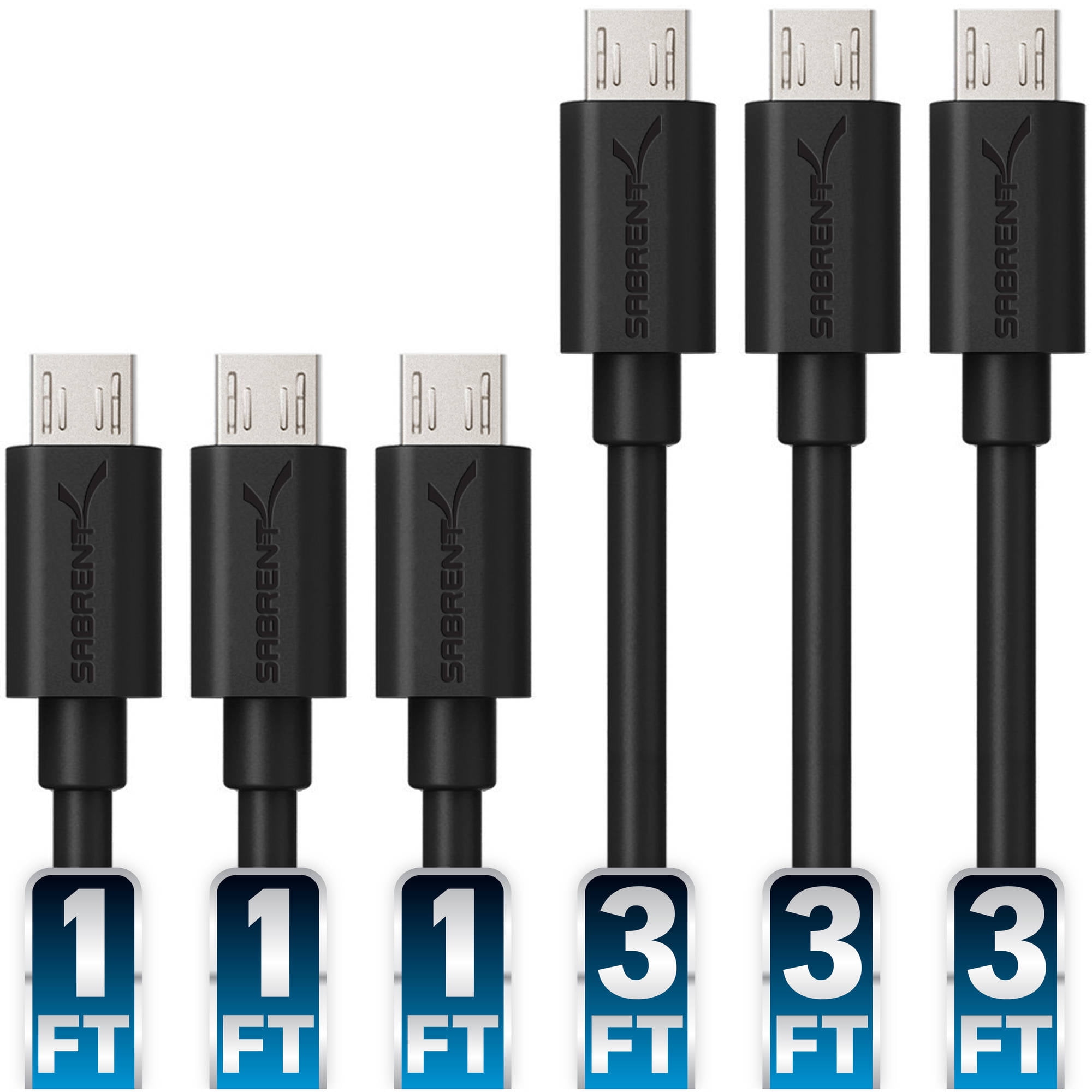 SABRENT [6-Pack] 22AWG Premium Micro USB Cables (X3-3ft + X3-1ft) High ...