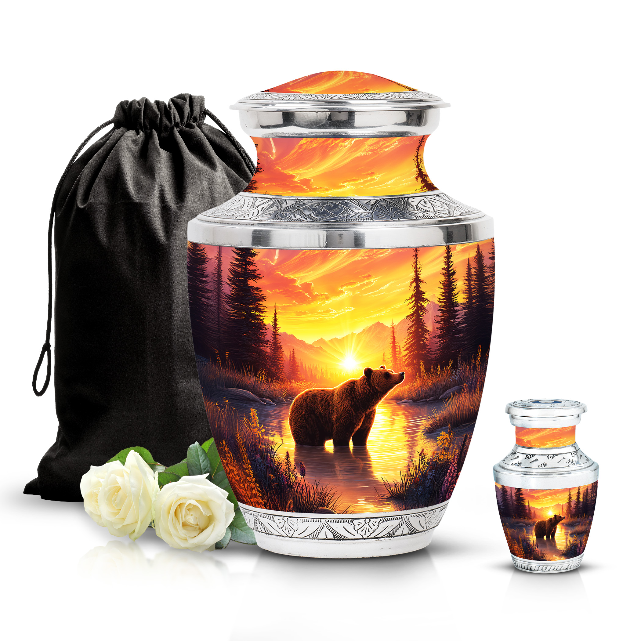 SABURIAL Bear & Sunset Cremation Urn for Adult Ashes – Mountains ...