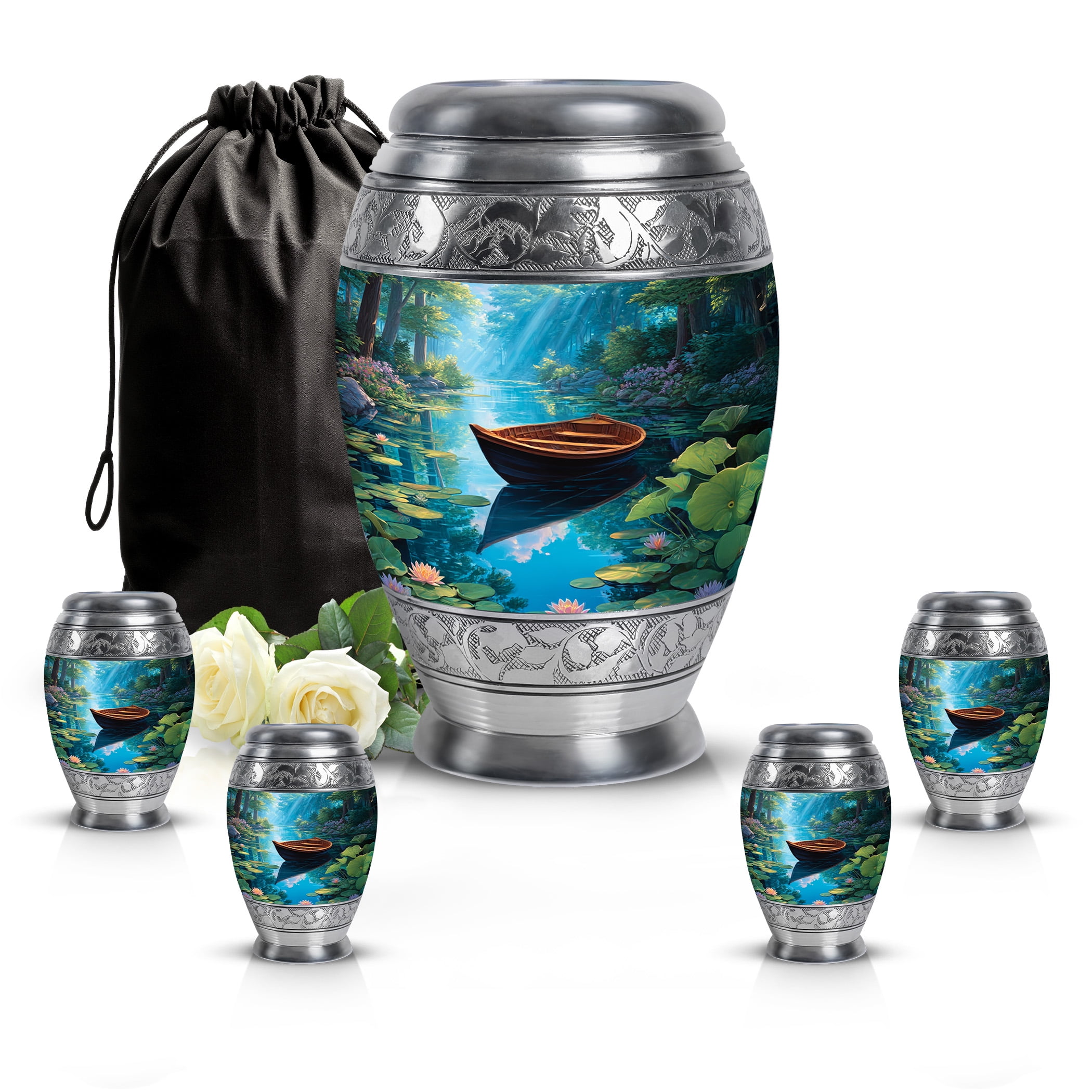 SABURIAL Boat Urn - Keepsake Urn For Ashes - Combo - 10 Inch Large With ...