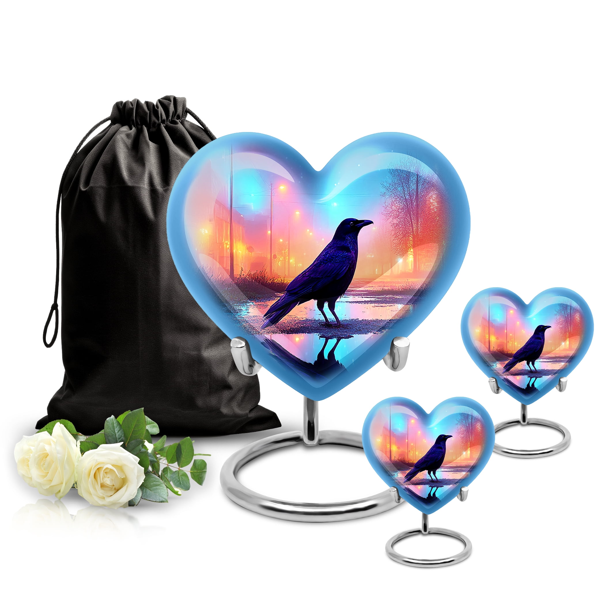 SABURIAL Crow Urn - Ashes Keepsake - Combo - 8 Inch Large With 3 Inch ...