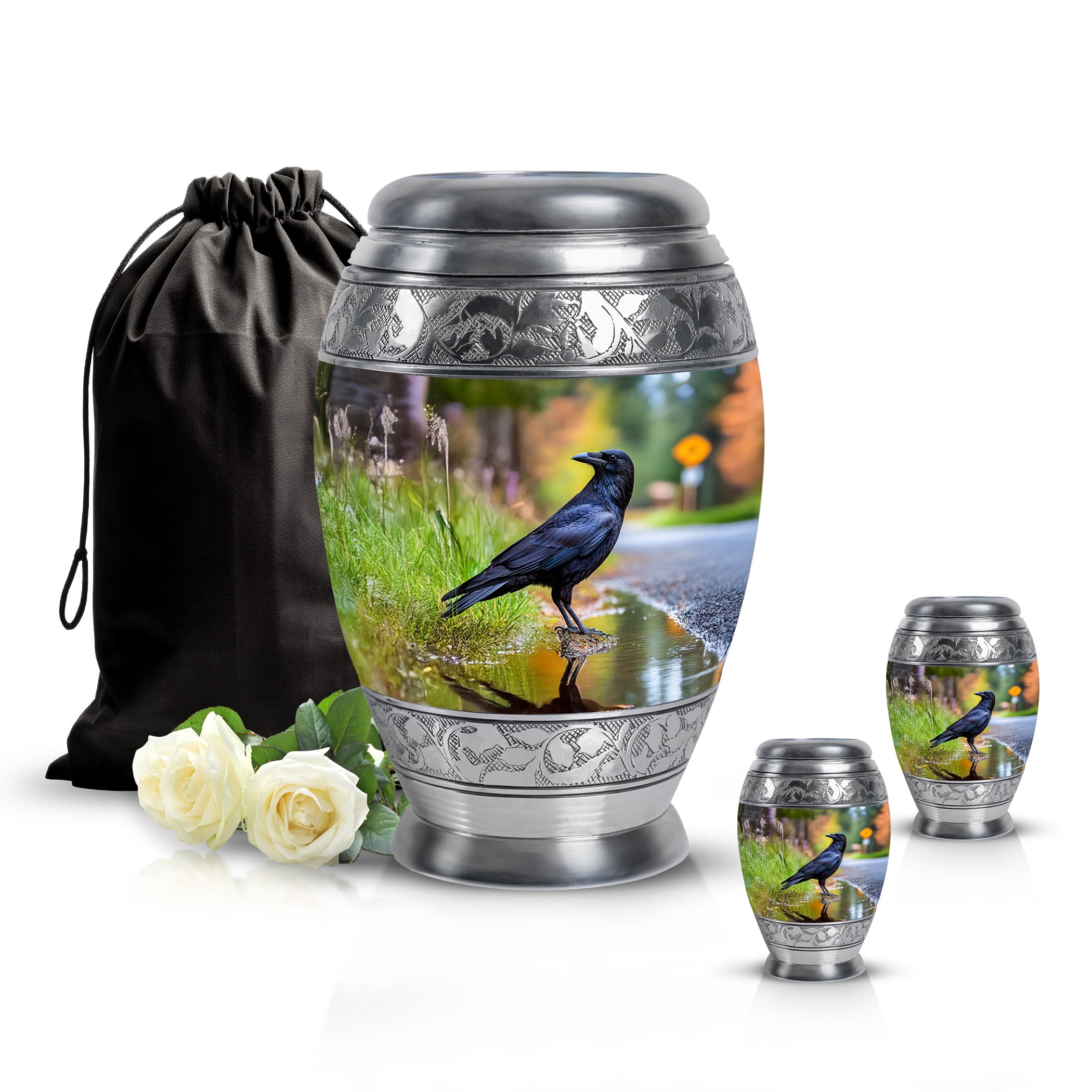 SABURIAL Crow Urn - Memorial Ashes For Adult - Combo - 10 Inch Large ...