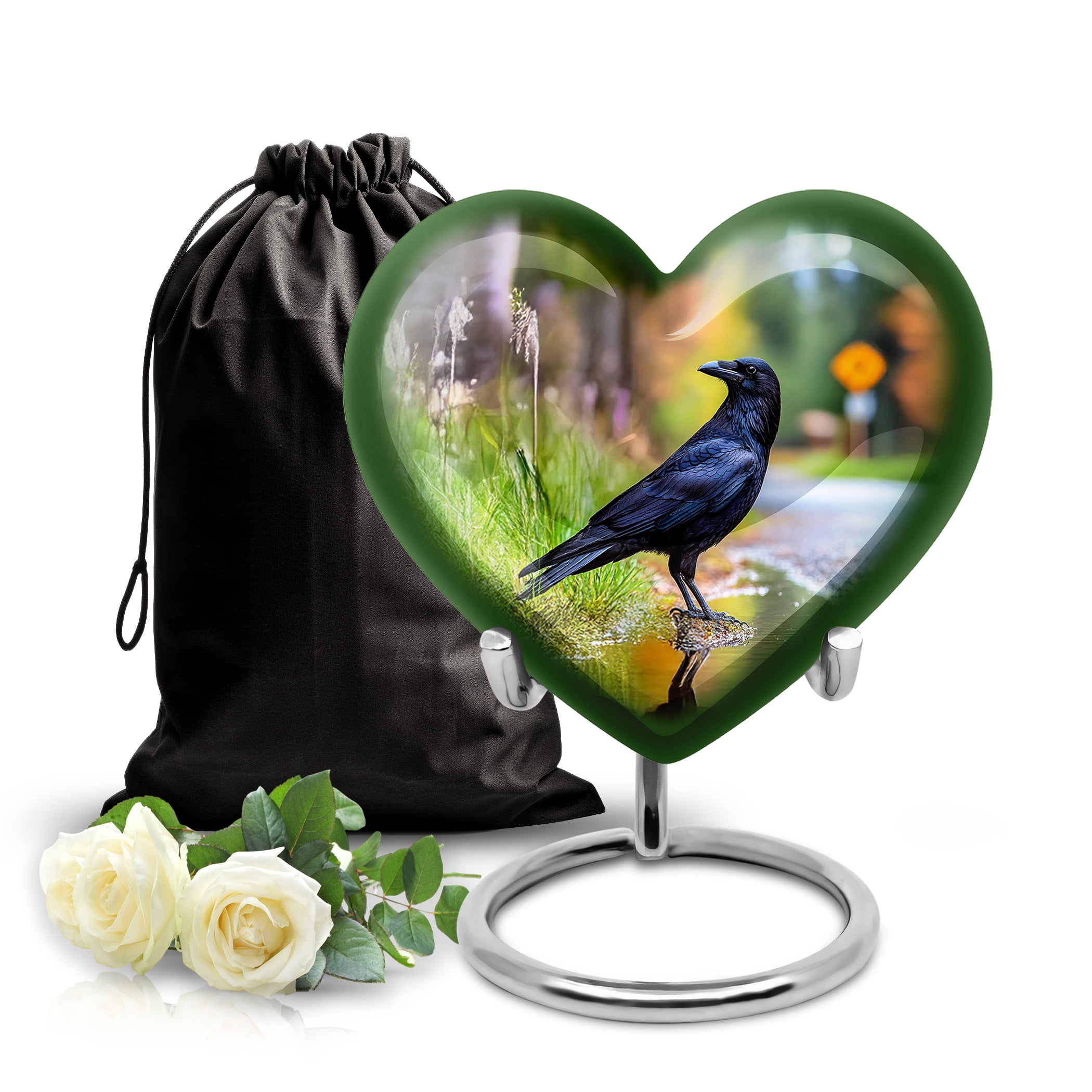 SABURIAL Crow Urn - Memorial Urn For Adult - 8 Inch - Large With Velvet ...