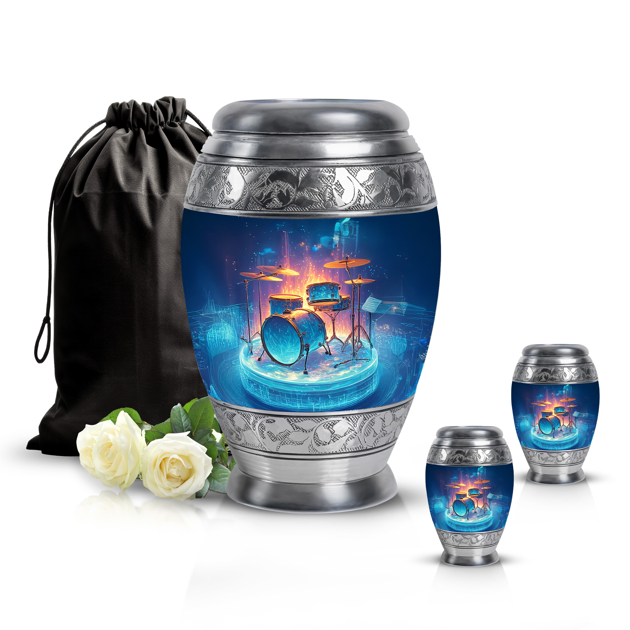 SABURIAL Drums Urn - Large Memorial Urn - Combo - 10 Inch Large With 3 ...