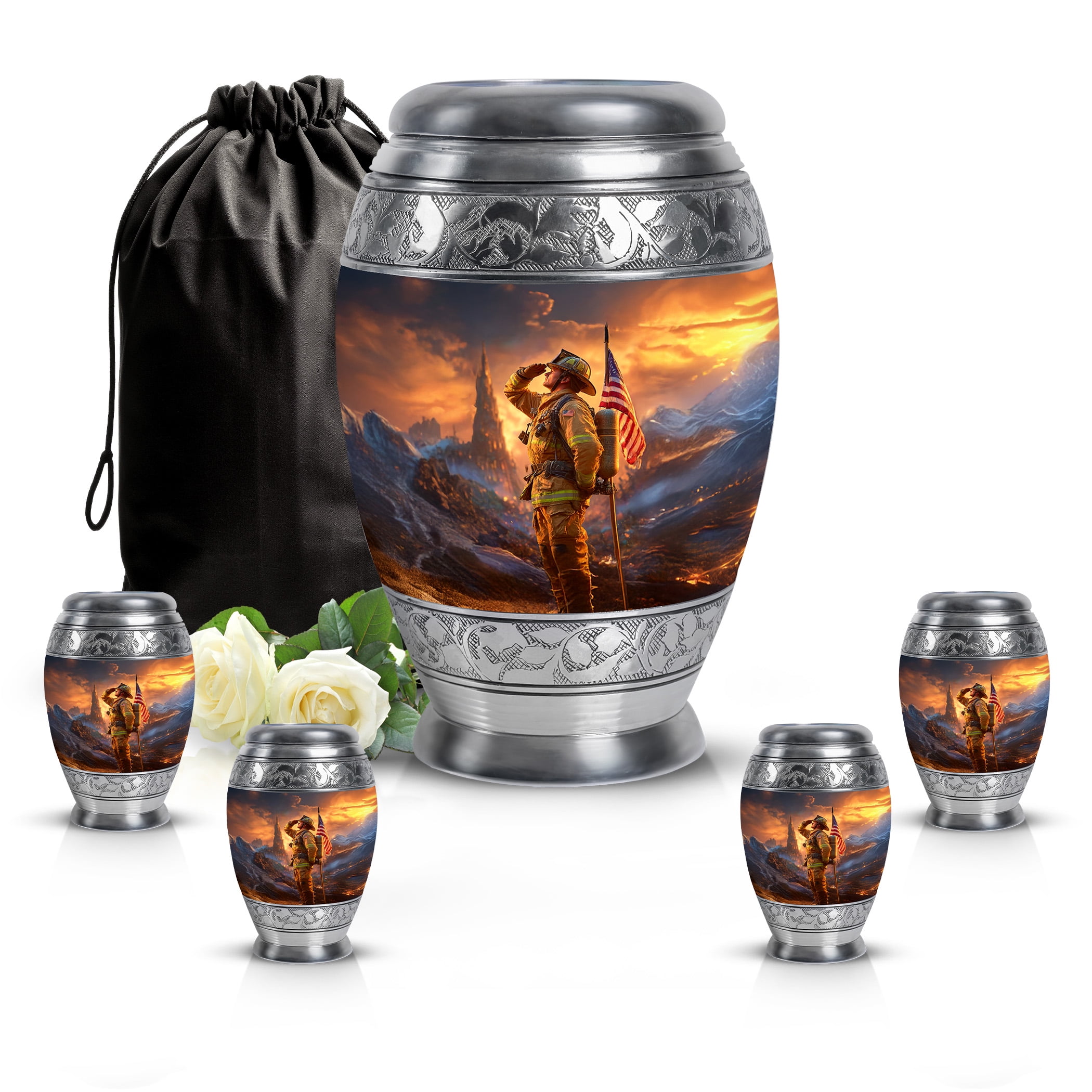 SABURIAL Fire Fighter Urn - Large Funeral Urn - Combo - 10 Inch Large ...