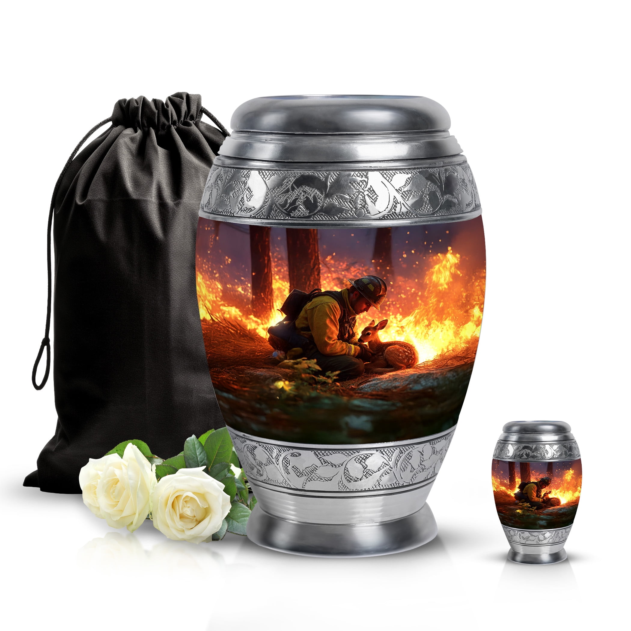 SABURIAL Fire Fighter Urn - Large Funeral Urn - Combo - 10 Inch Large ...