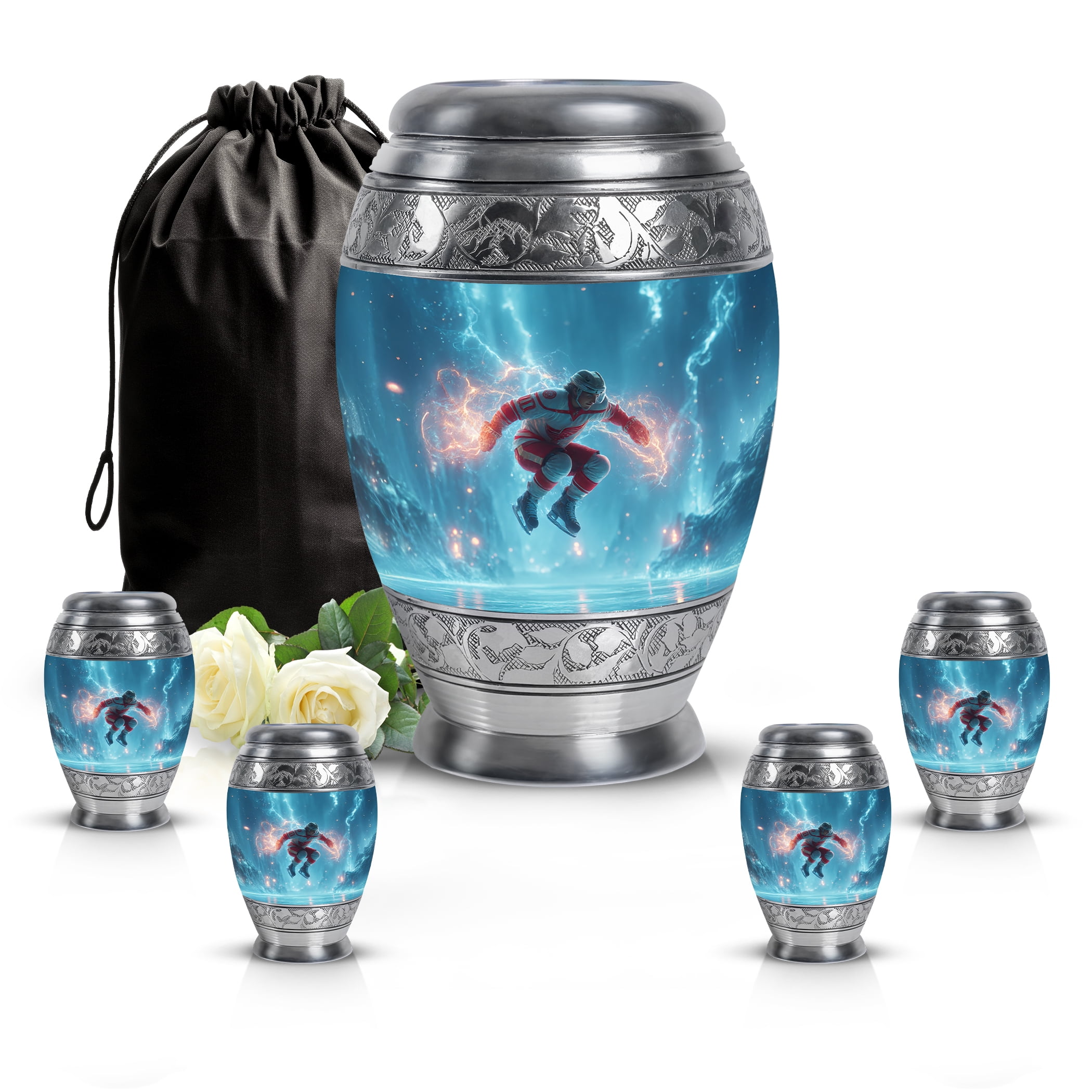 SABURIAL Ice Hockey Urn - Decorative Urn - Combo - 10 Inch Large With 3 ...