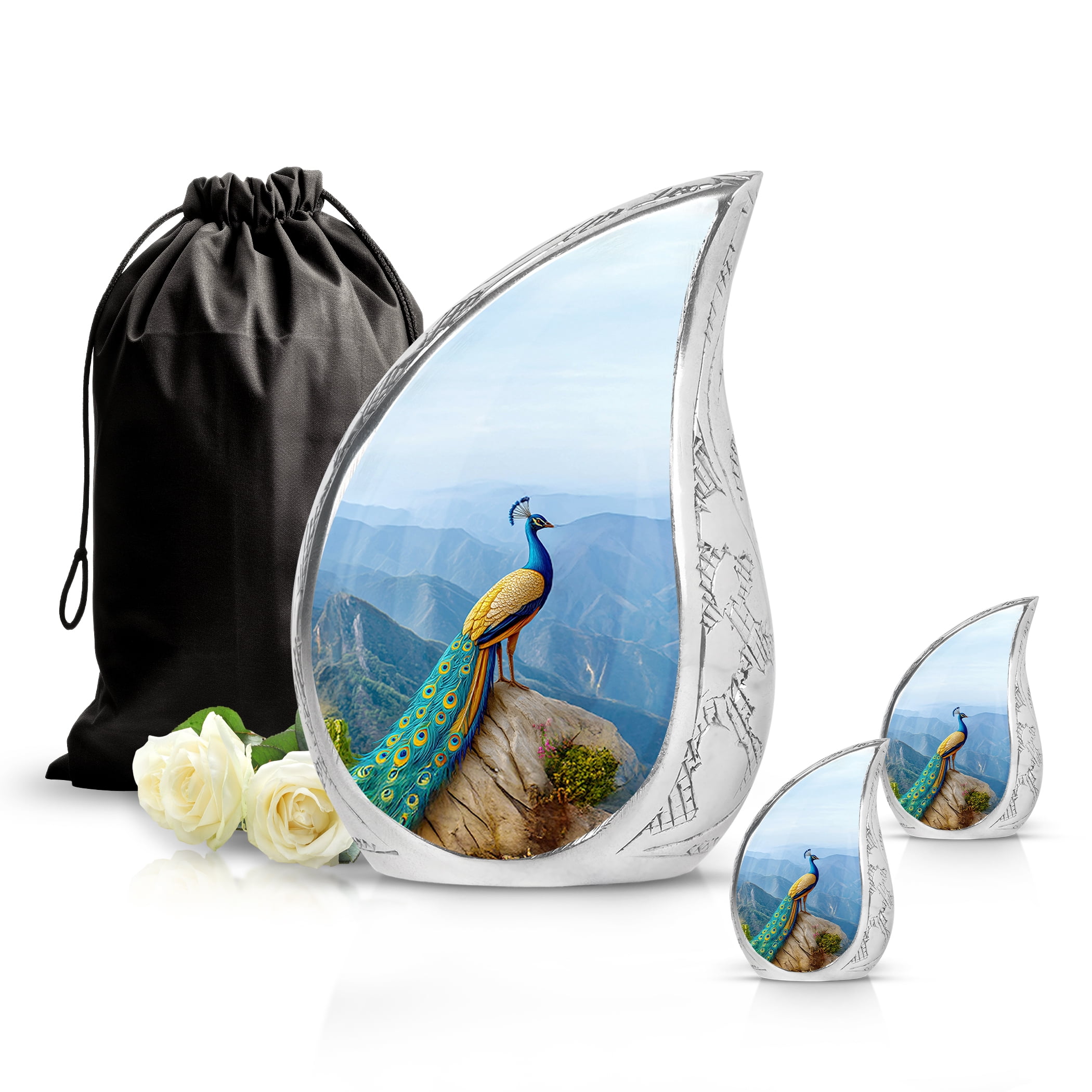SABURIAL Peacock Urn - Human Remains for Mom & Dad - Combo 2 - Large ...
