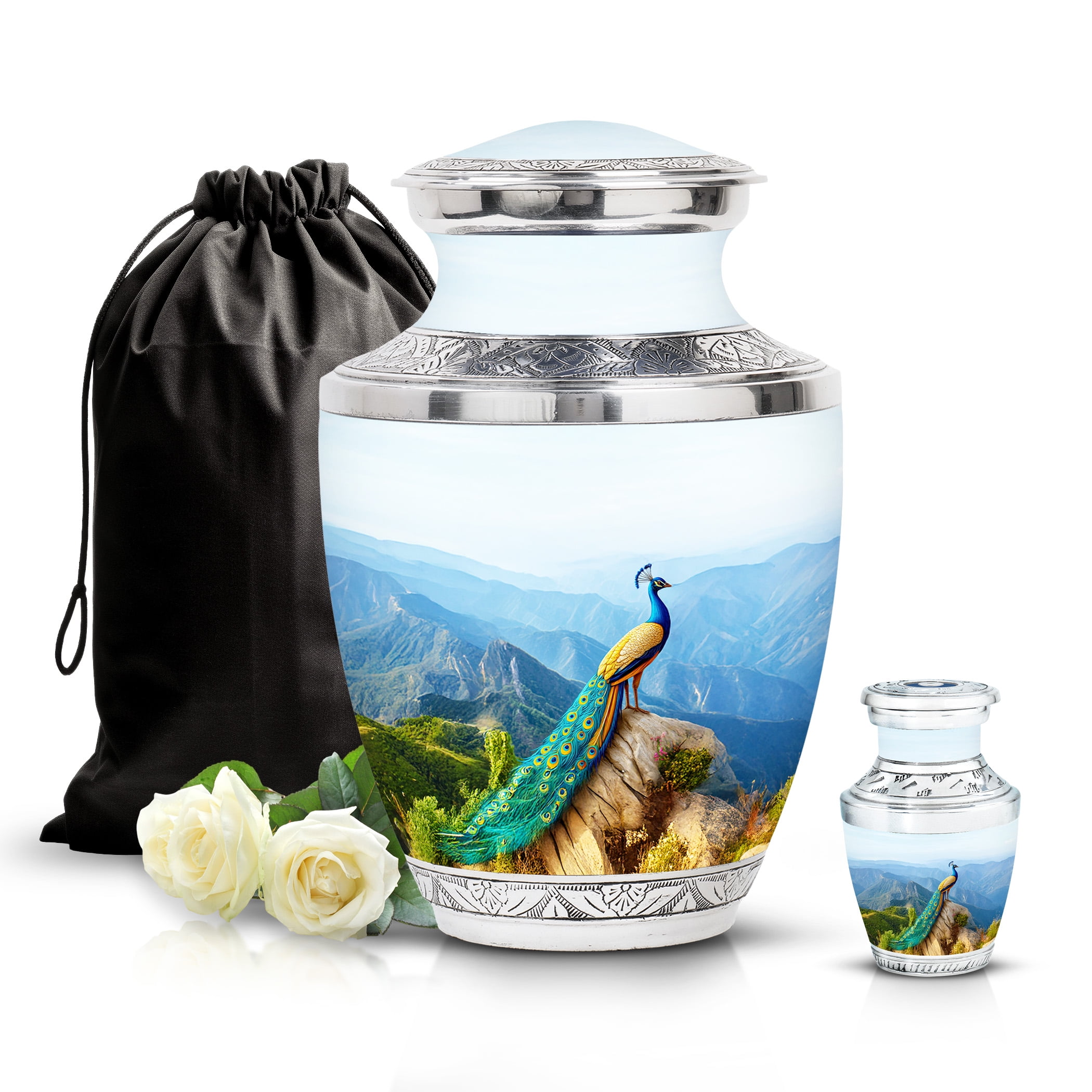 SABURIAL Peacock Urn - Memorial Urns For Human Ashes - Combo 1 - Large ...