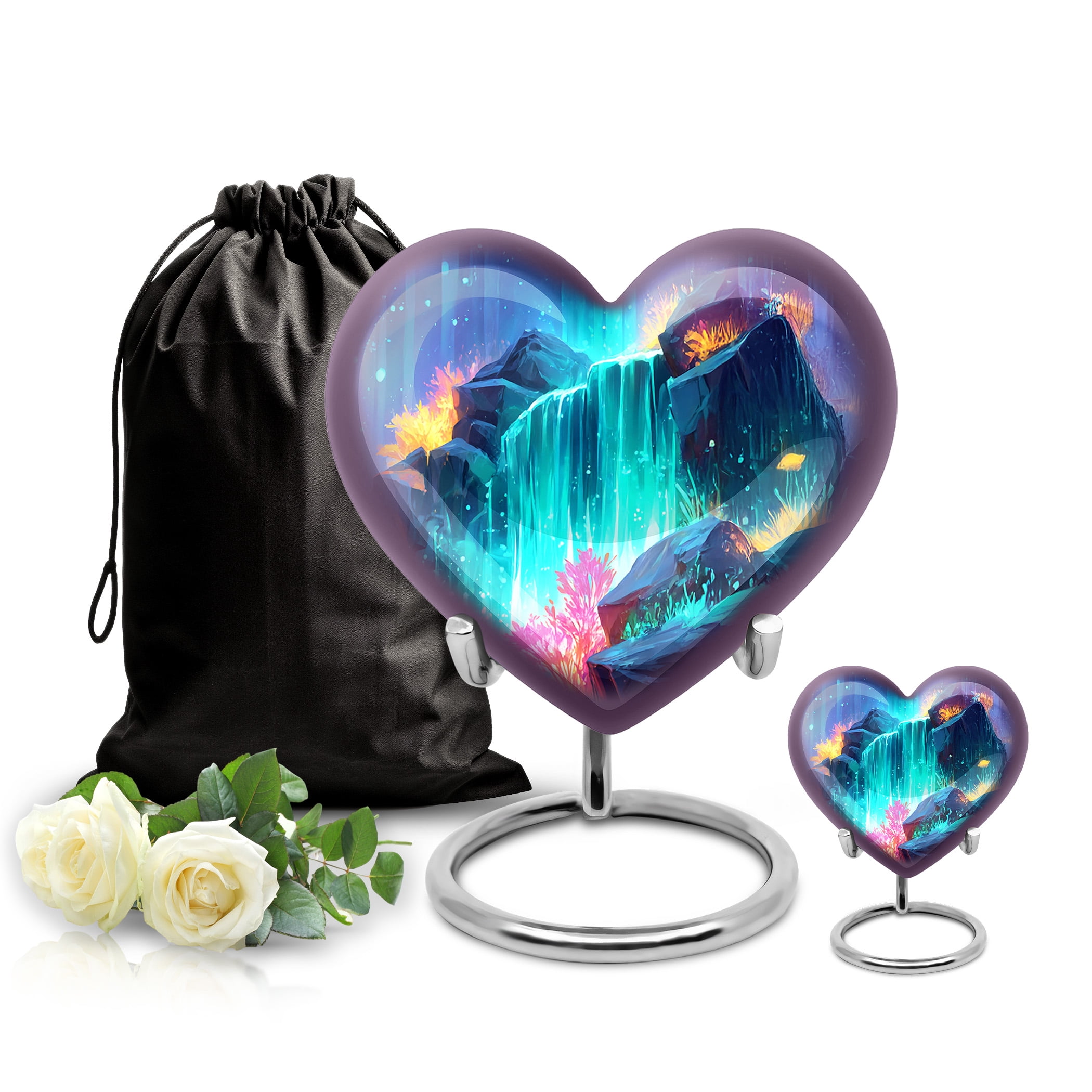 SABURIAL Waterfall Urn - Beautiful Handcrafted Heart Shape Tribute Urns ...
