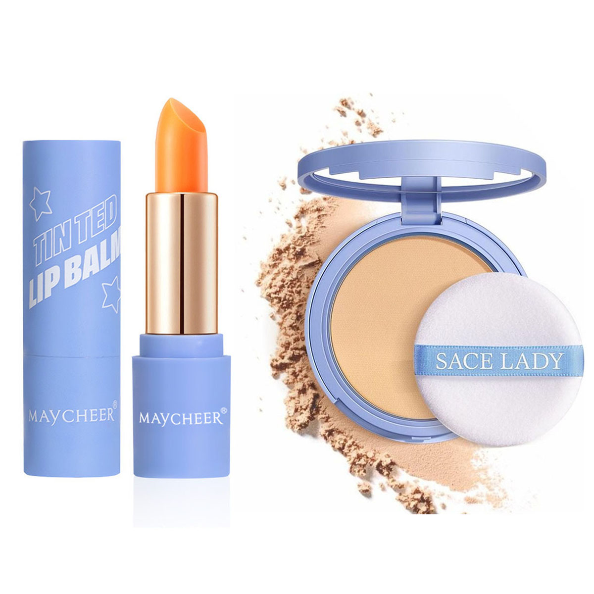 SACE LADY 2Pcs Makeup Set Waterproof Setting Powder + Lip balm Full ...