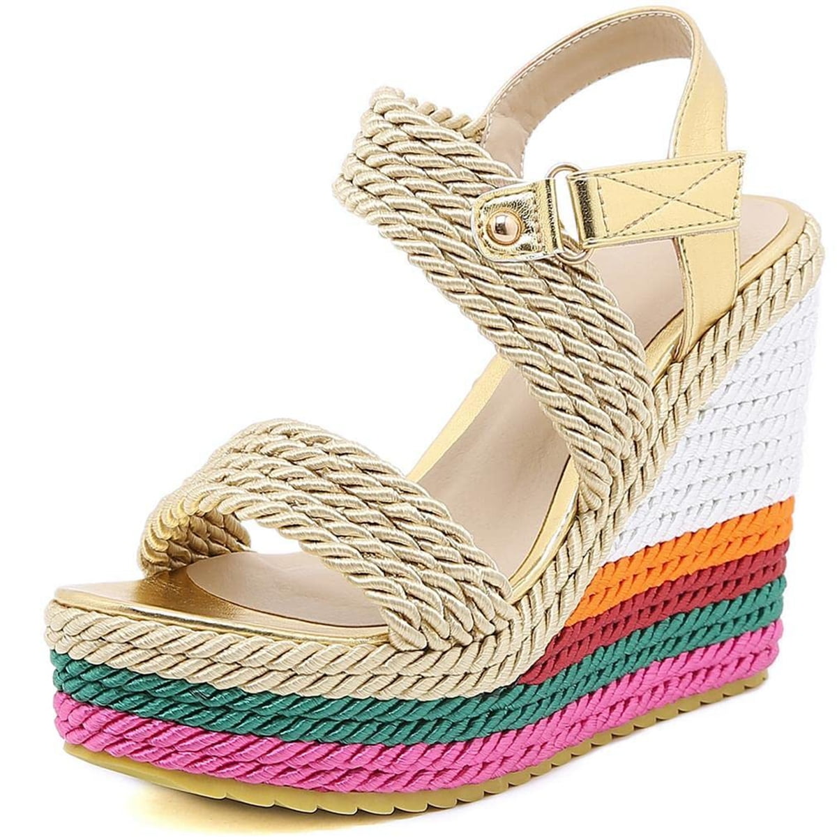 SACFOF Espadrille Wedge Sandals for Women Braided Silk Ribbon Platforms ...