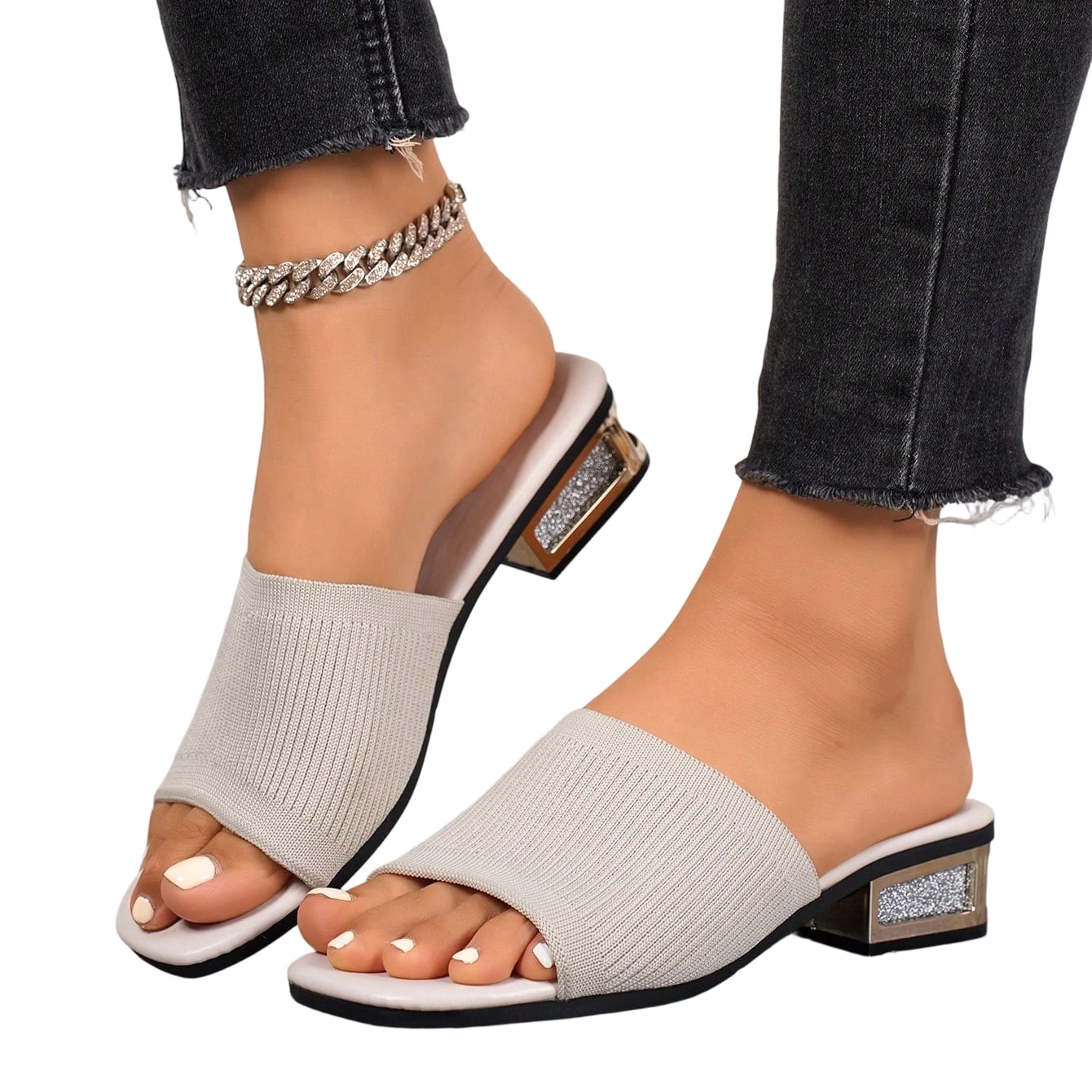 SACFOF Heeled Sandals for Women Wide Width Open Toe Block Slip On ...