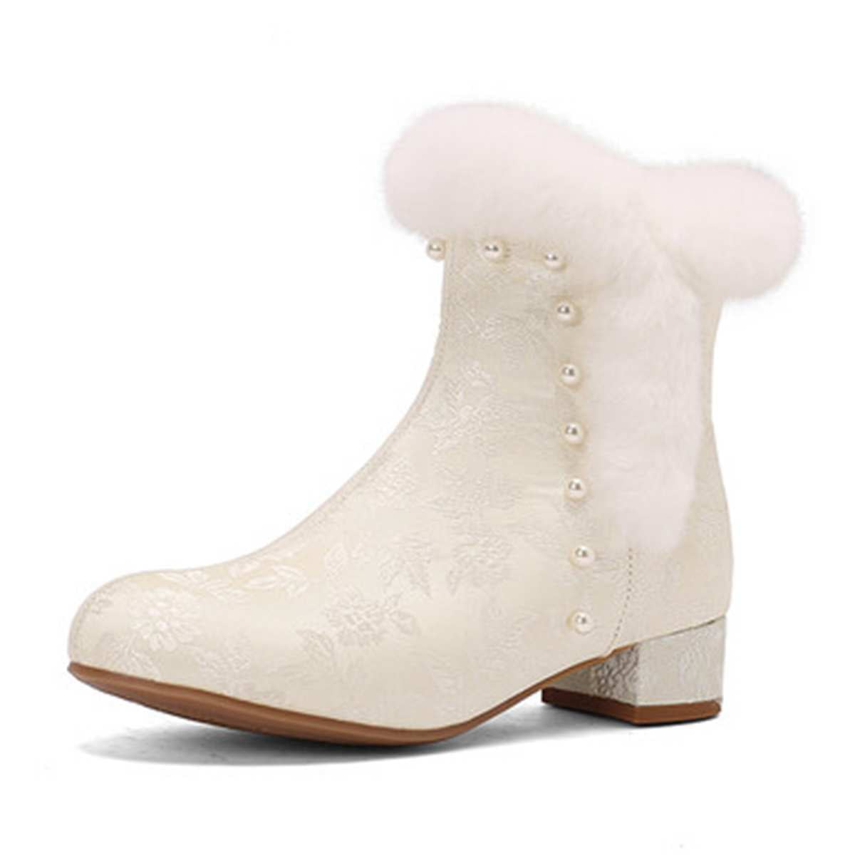 SACFOF Lace Wedding Boots for Bride Block Heel Bridal Ankle Booties ...