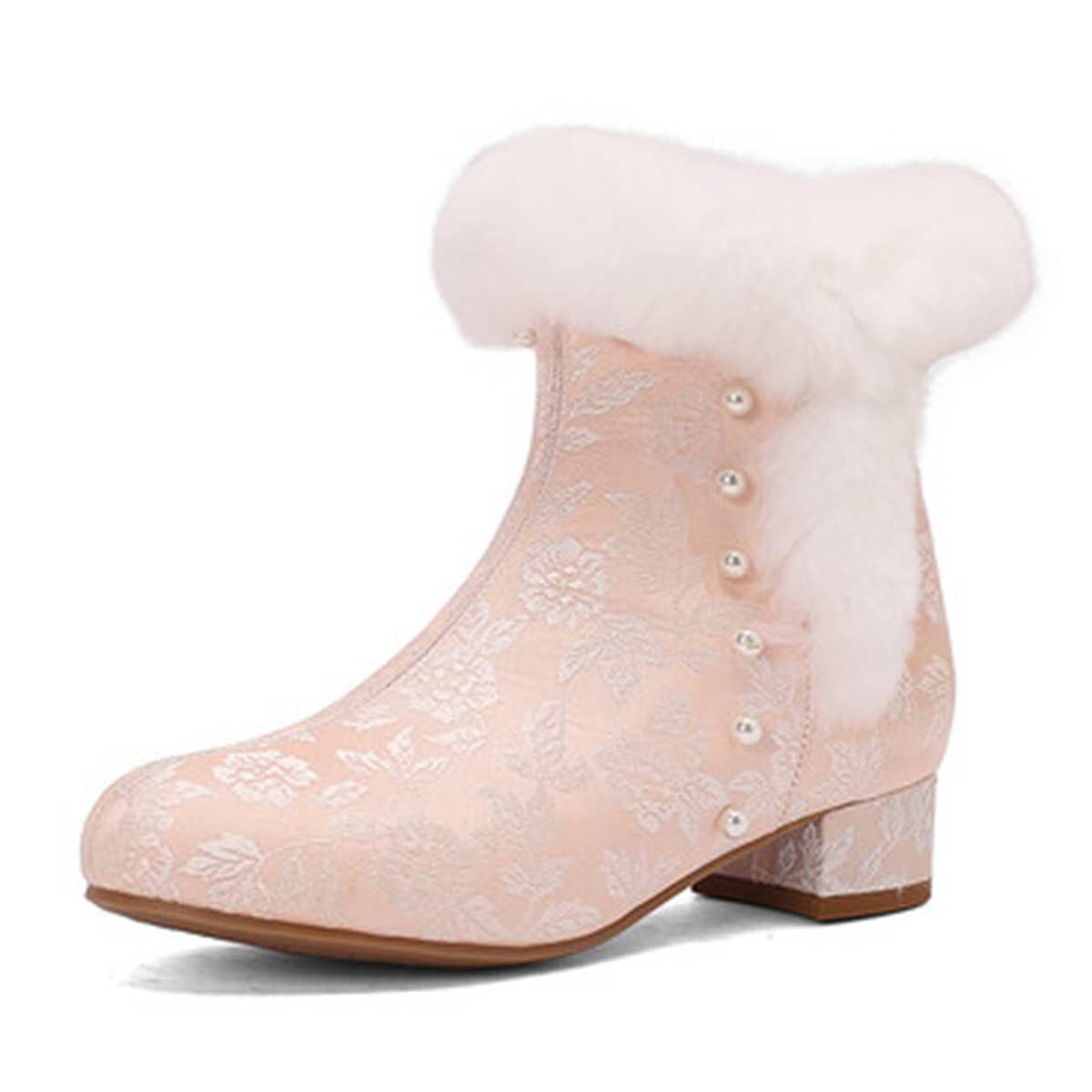 SACFOF Lace Wedding Boots for Bride Block Heel Bridal Ankle Booties ...