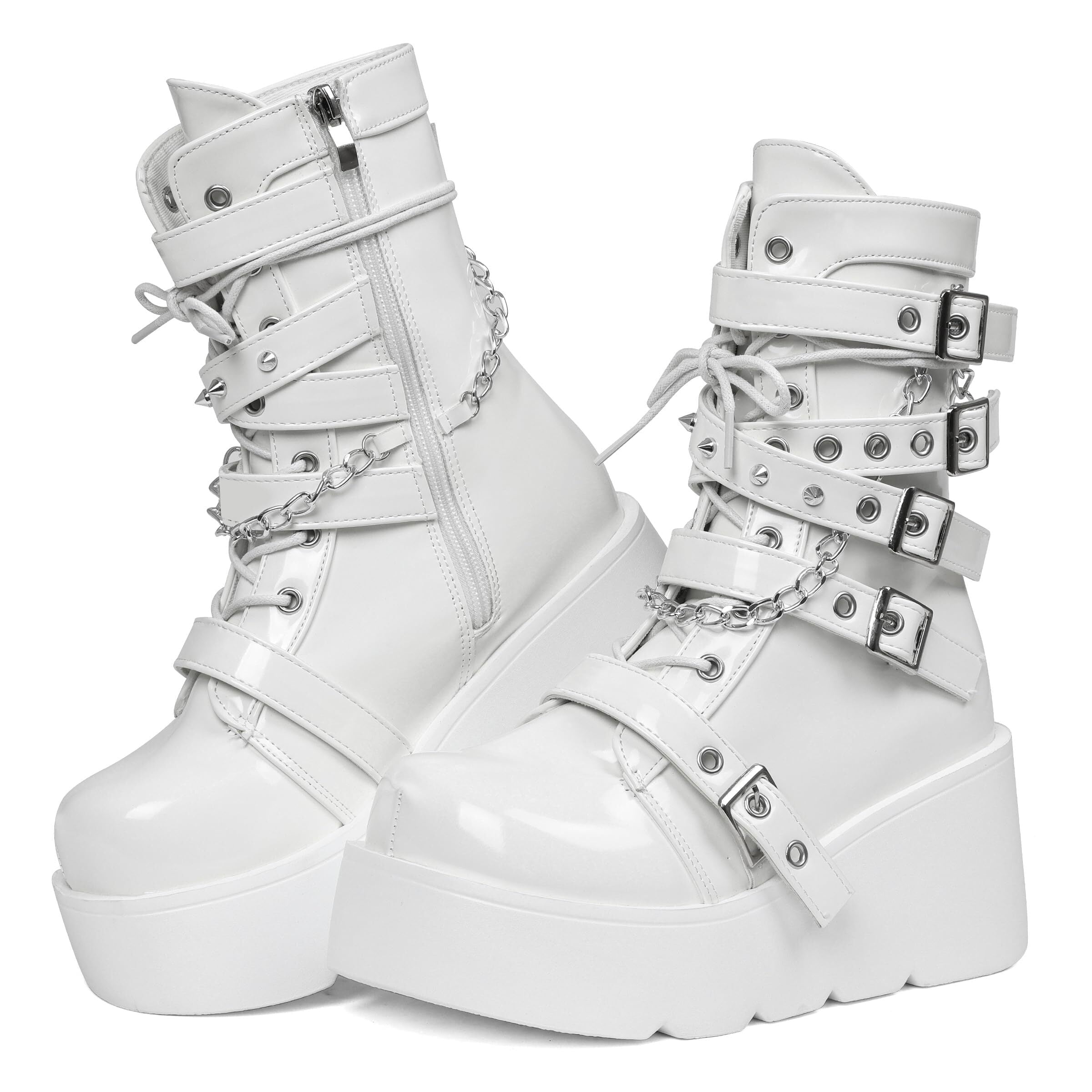 SACFOF Platform Boots for Women Goth Boots Ankle Boot Side Zip Round ...