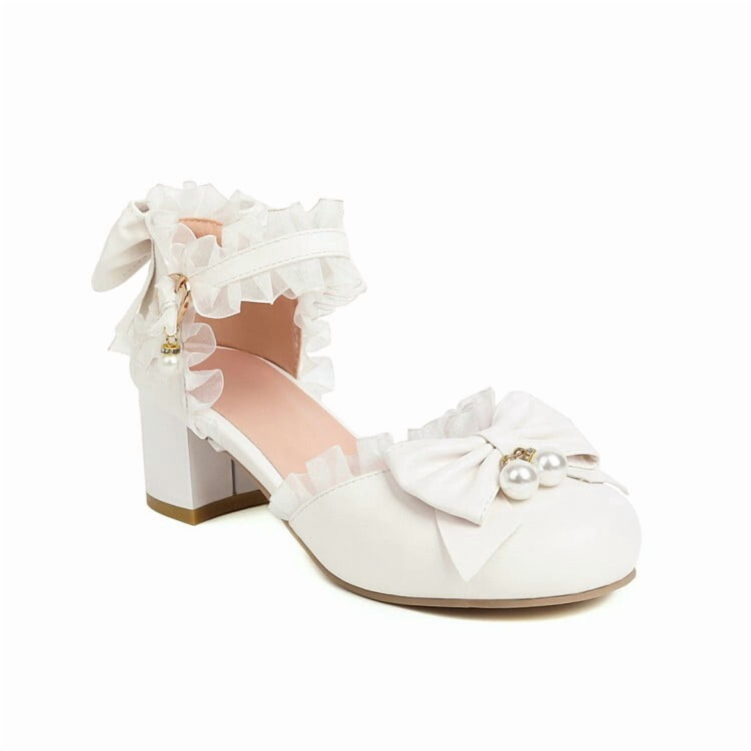 SACFOF Women Kawaii Mid Block Heel Mary Jane Rockabilly Pumps with Bow ...