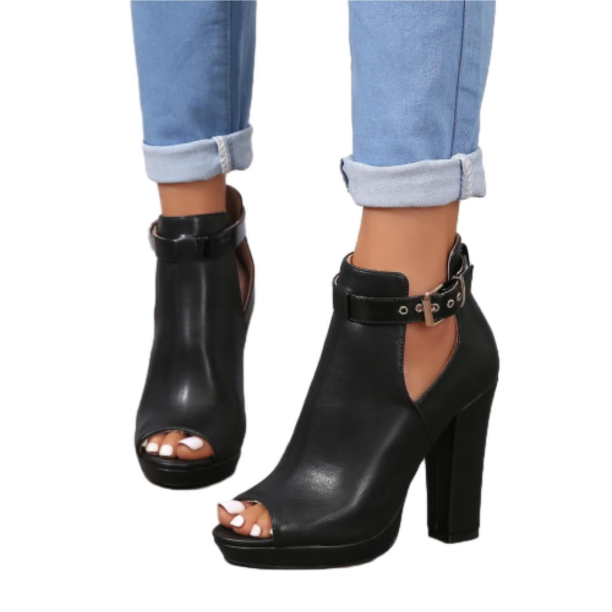 SACFOF Women's Cutout Peep Toe Stacked Chunky Heels Sandals Summer ...